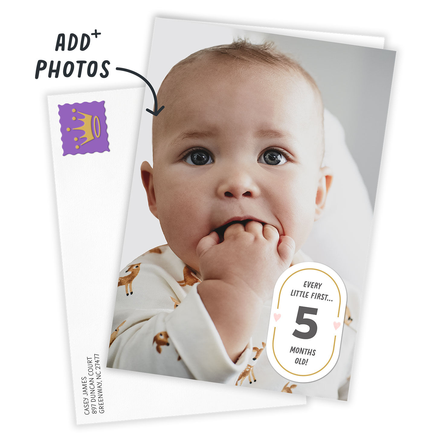 Personalized Milestone Badge with Hearts Photo Card - Greeting Cards ...