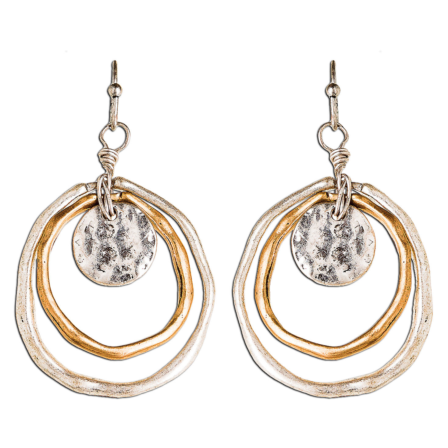 Rain Jewelry Hammered Disc Mixed Metal Drop Earrings - Earrings | Hallmark