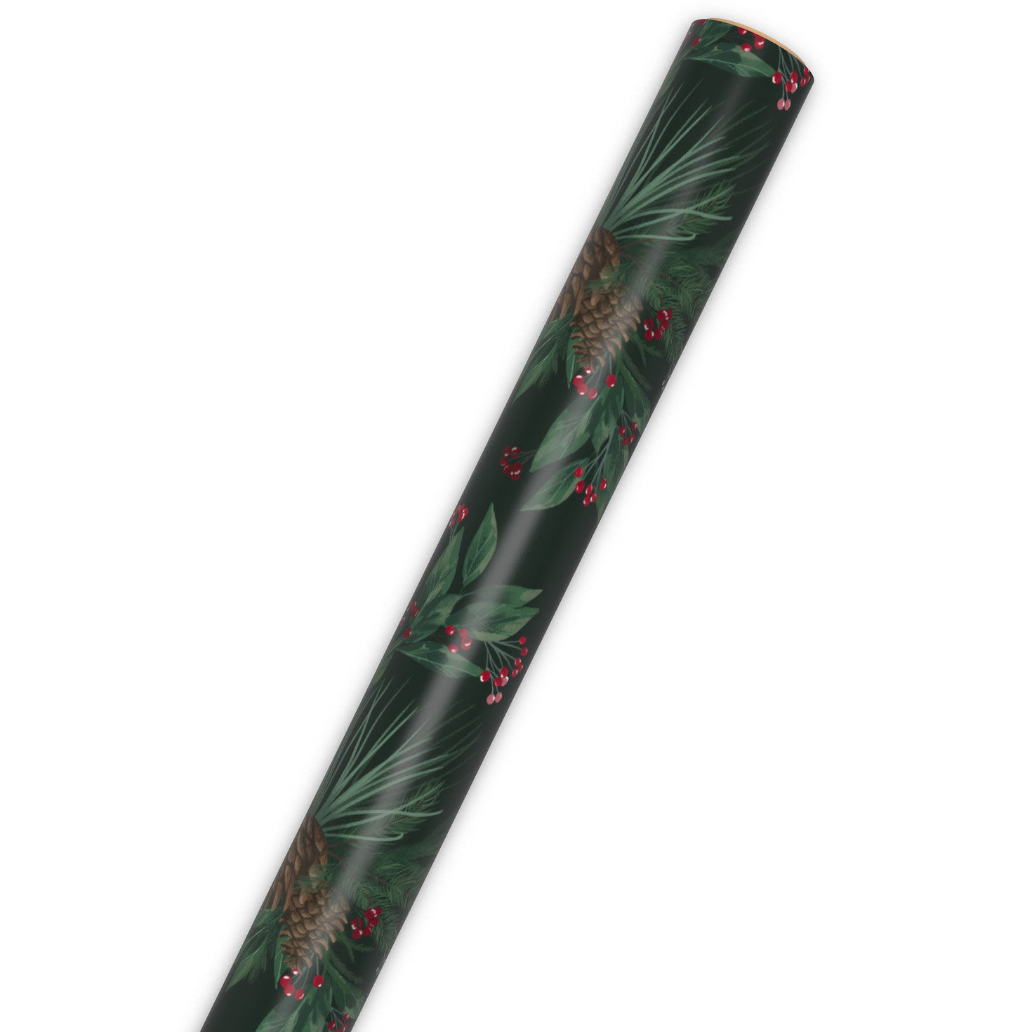 Pine-Scented Holiday Boughs on Black Christmas Wrapping Paper Roll, 20 ...