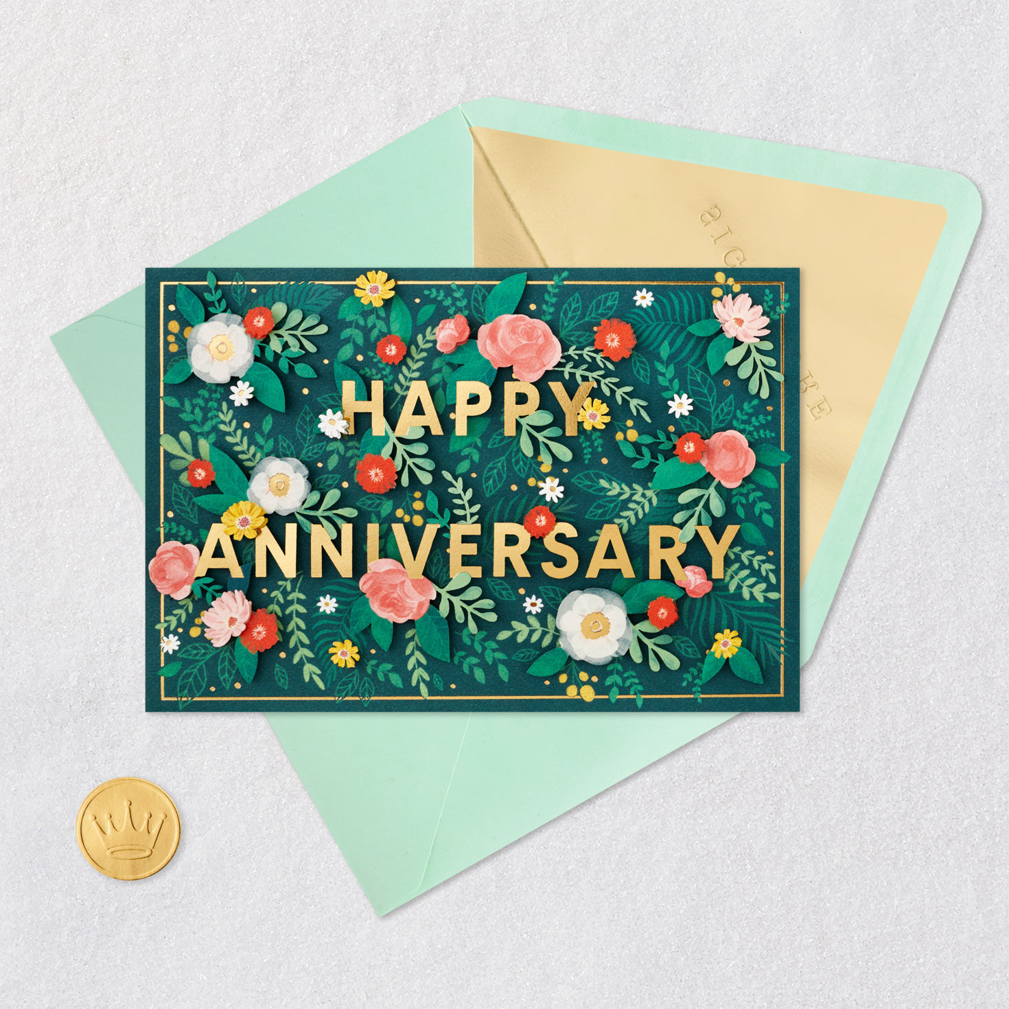 Pink and Coral Flowers With Greenery Anniversary Card for Spouse ...