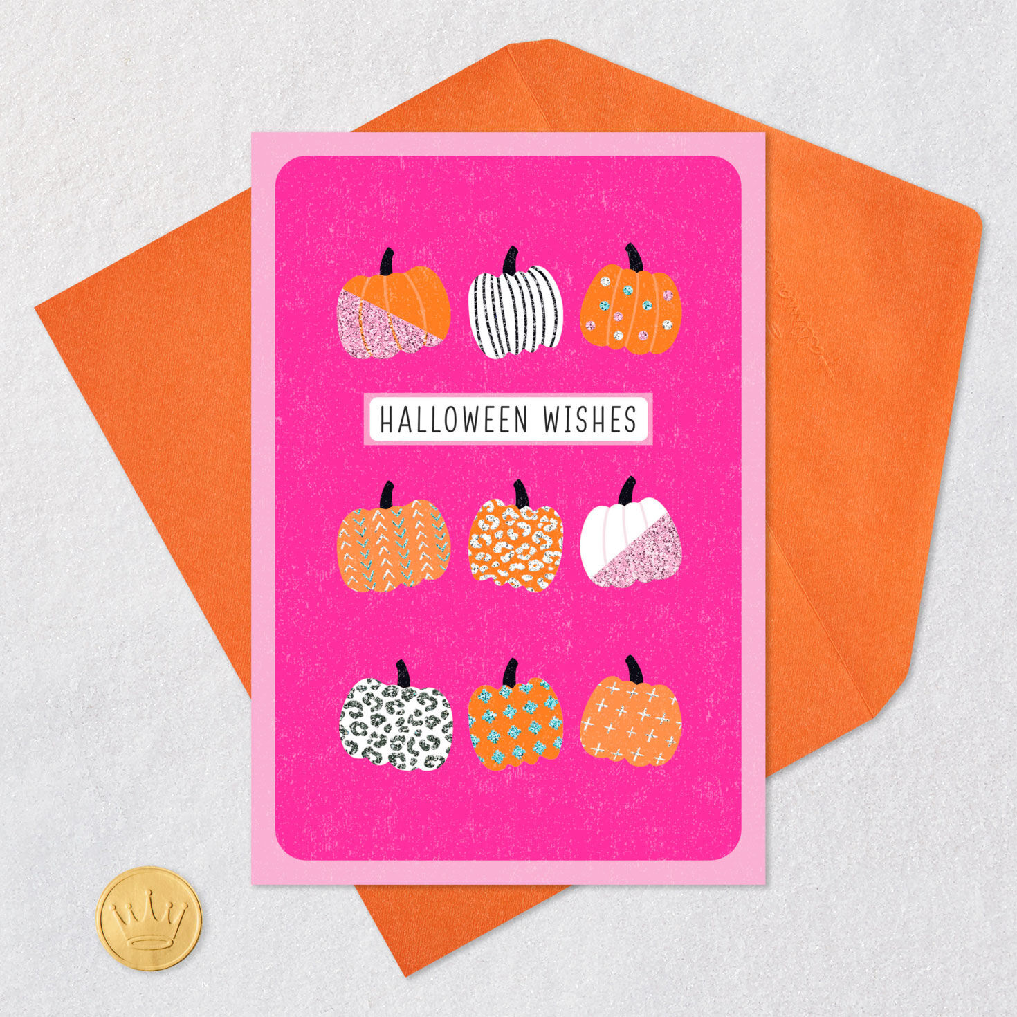 Halloween Wishes Sparkly Pumpkins Halloween Card - Greeting Cards ...