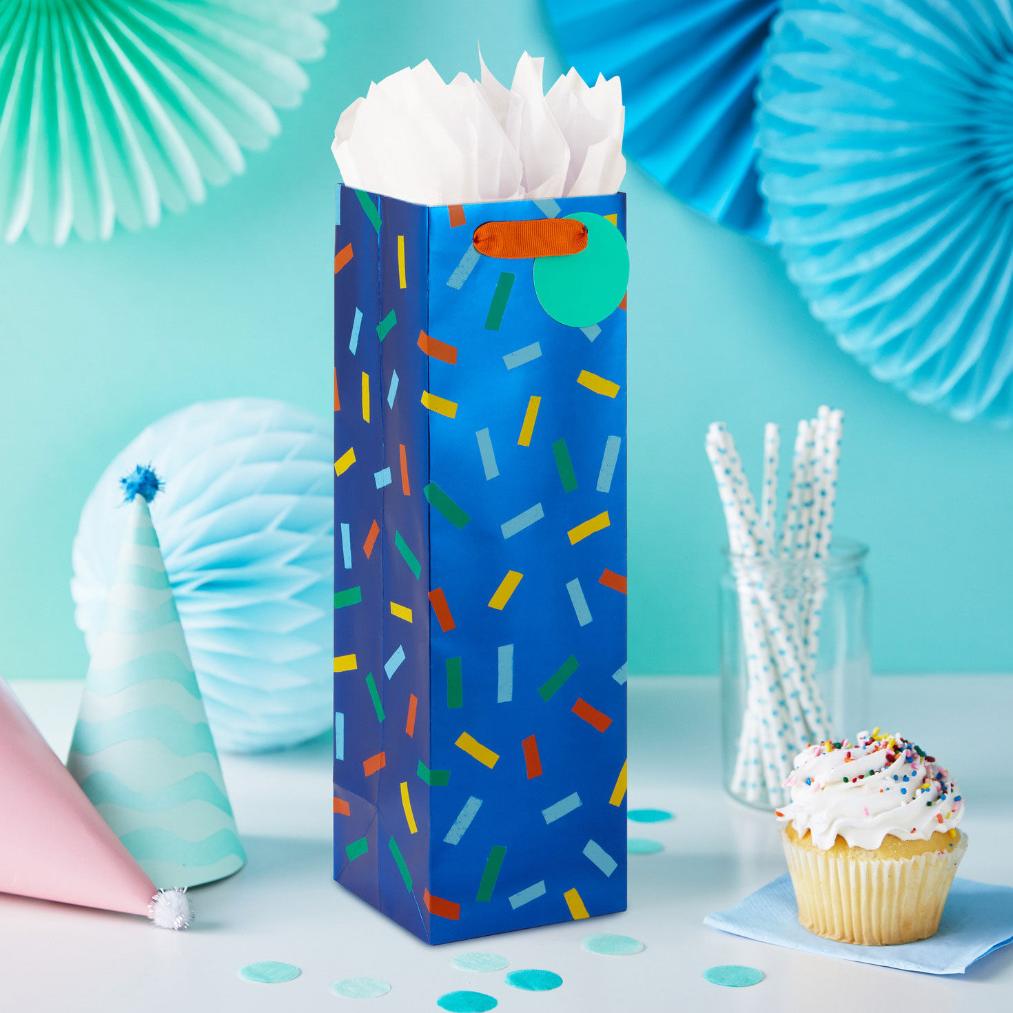 13" Blue Confetti Wine Gift Bag - Gift Bags | Hallmark