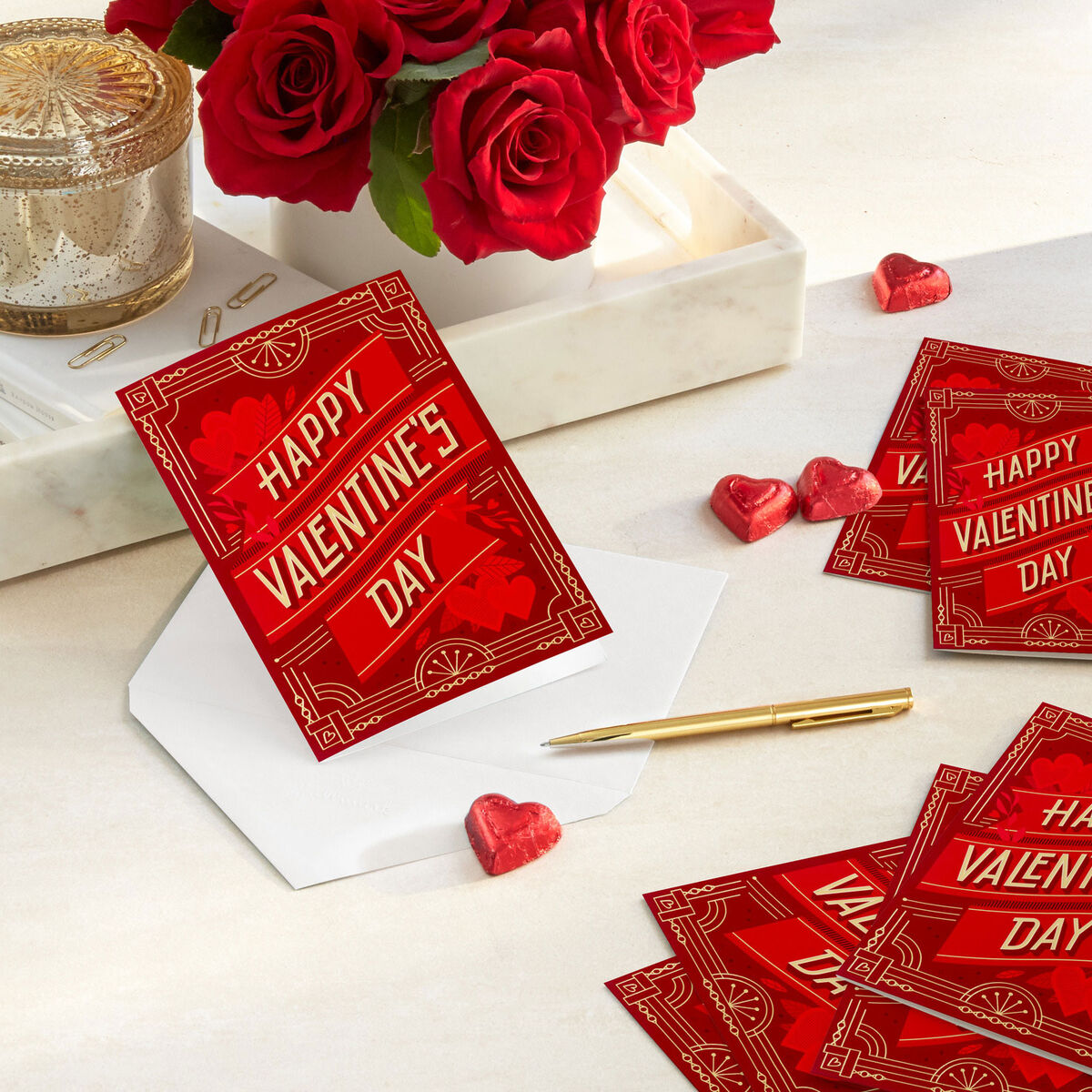 Red Art Deco Valentine's Day Cards, Pack of 40 - Boxed Cards - Hallmark