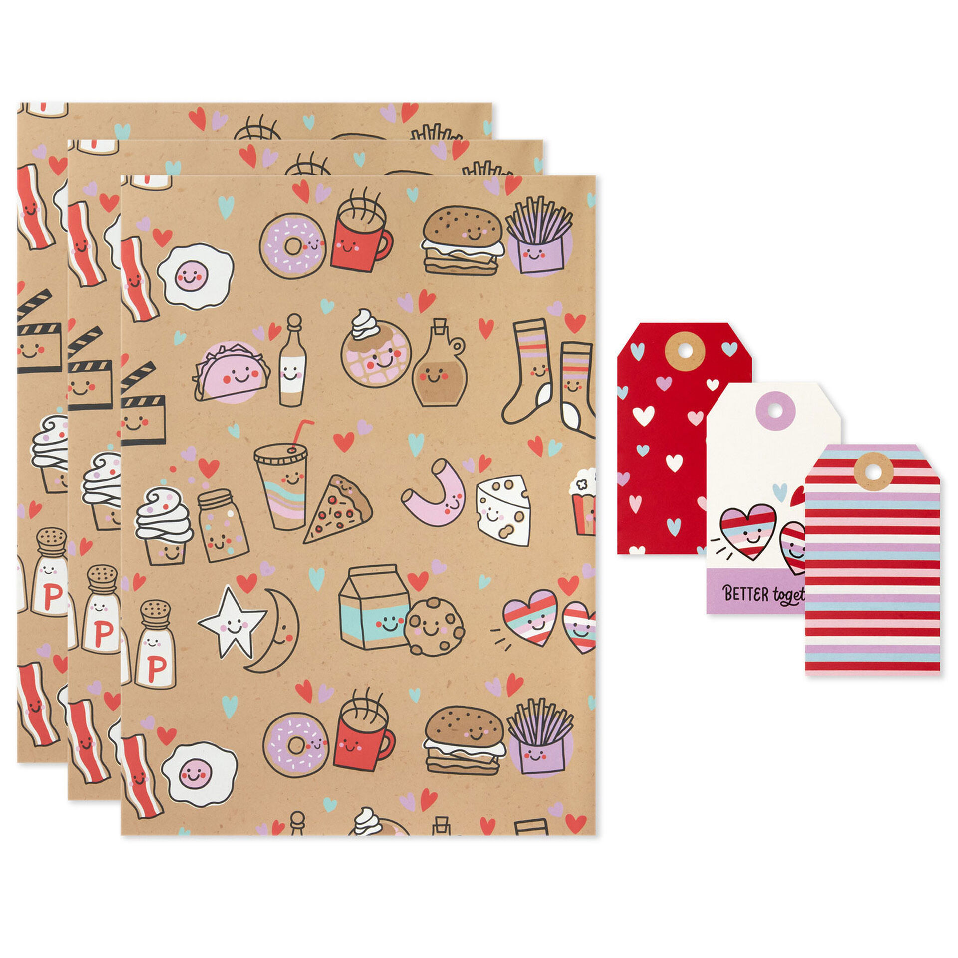 Better Together Flat Wrapping Paper With Gift Tags, 3 sheets - Wrapping ...