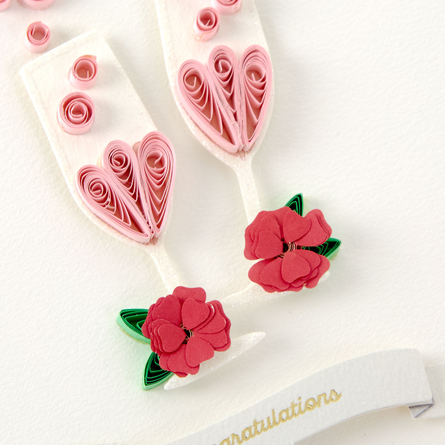 Pink Champagne Flutes Quilled Paper Handmade Wedding Card for Couple ...