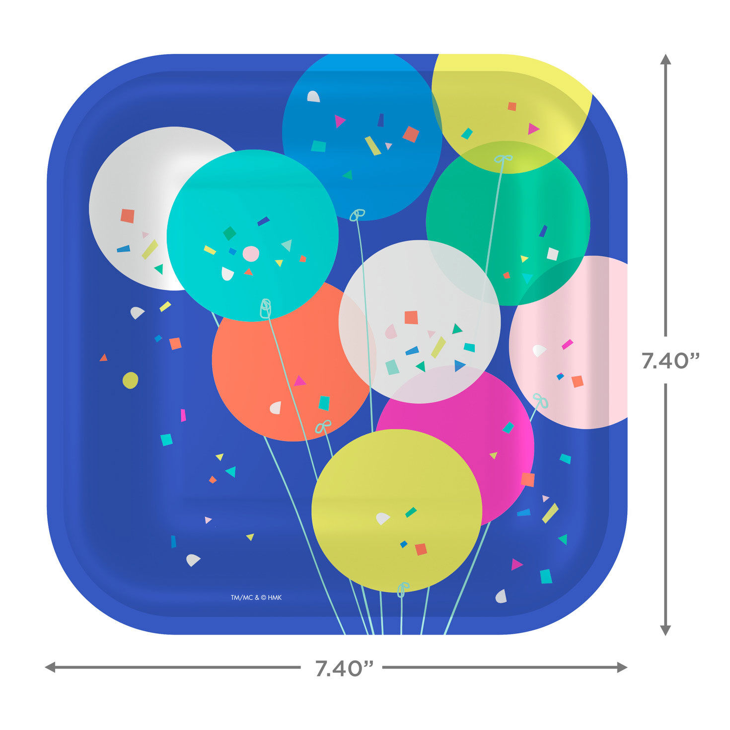 Balloons and Confetti Square Dessert Plates, Set of 8 - Party Plates ...