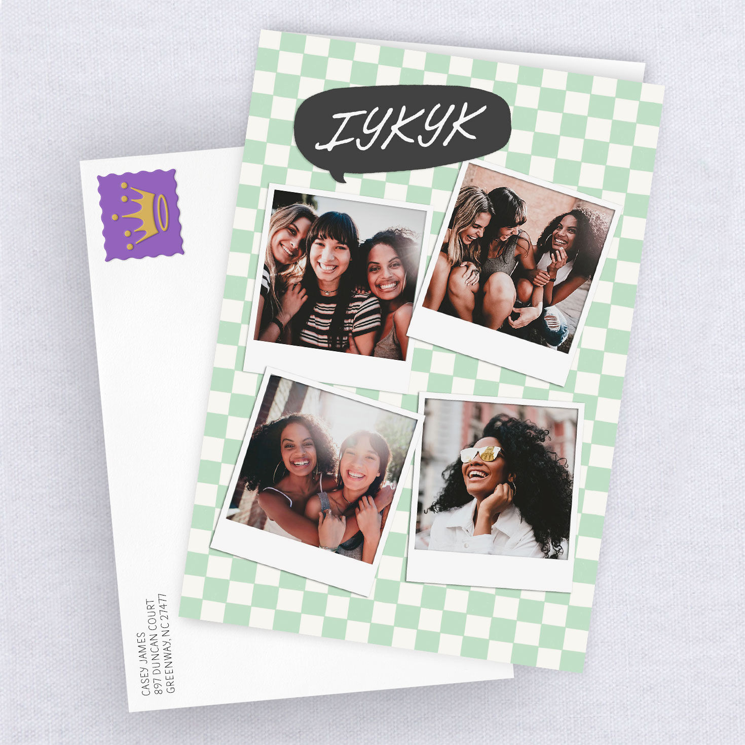 Personalized Green and White Checkerboard Photo Card - Greeting Cards ...