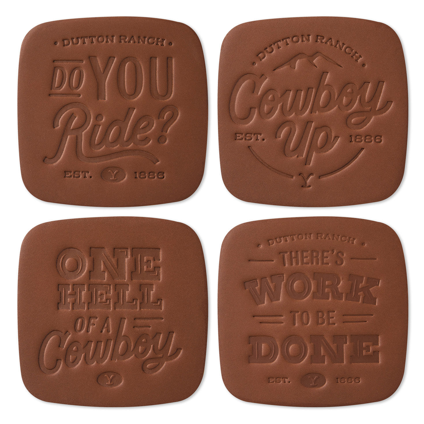 Yellowstone Dutton Ranch Bonded Leather Coasters, Set of 4 - Kitchen ...