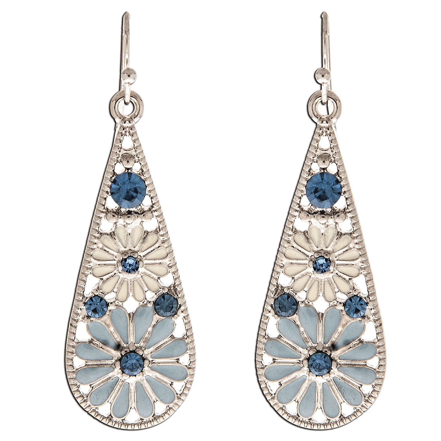 Rain Jewelry Blue and Ivory Flowers Silver Drop Earrings - Earrings | Hallmark