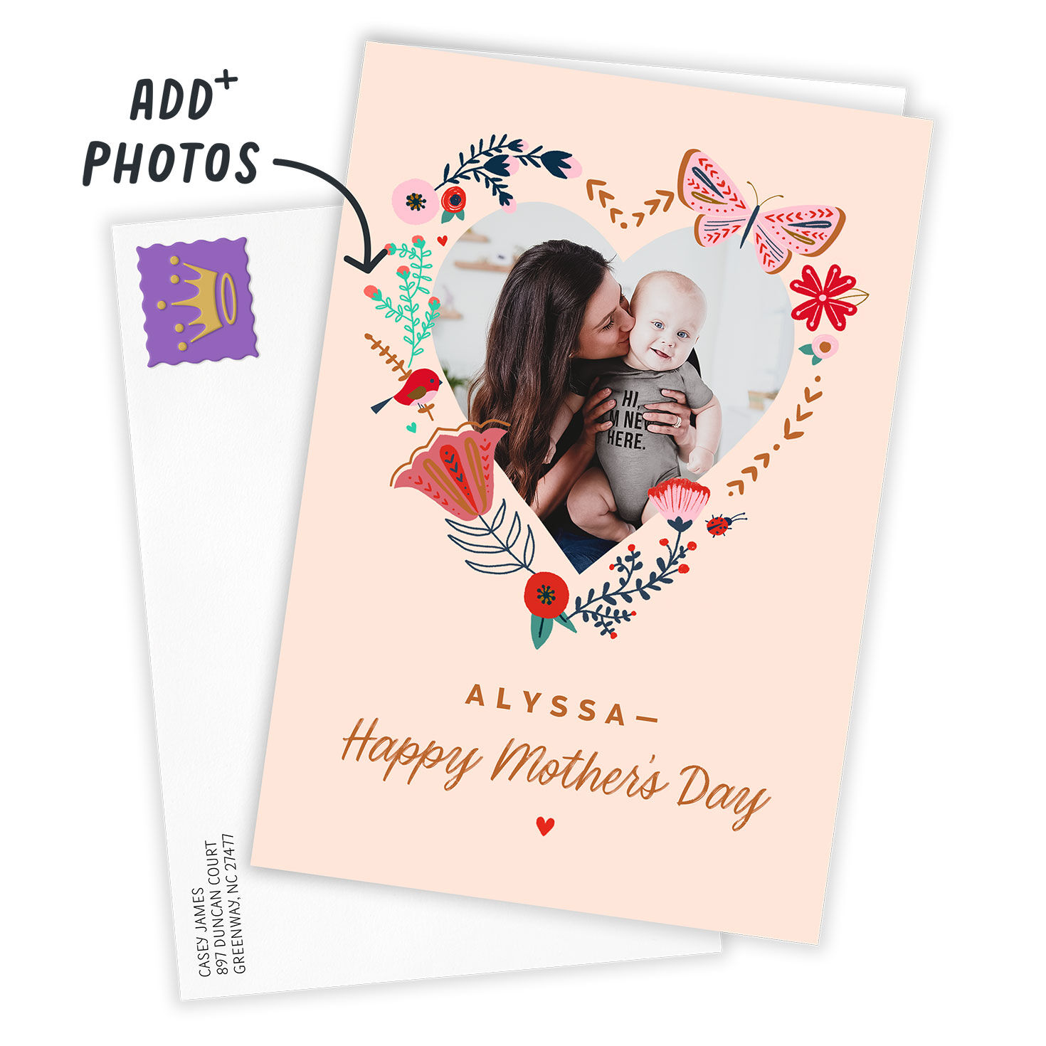 Personalized Flower Heart Mother's Day Photo Card - Greeting Cards ...