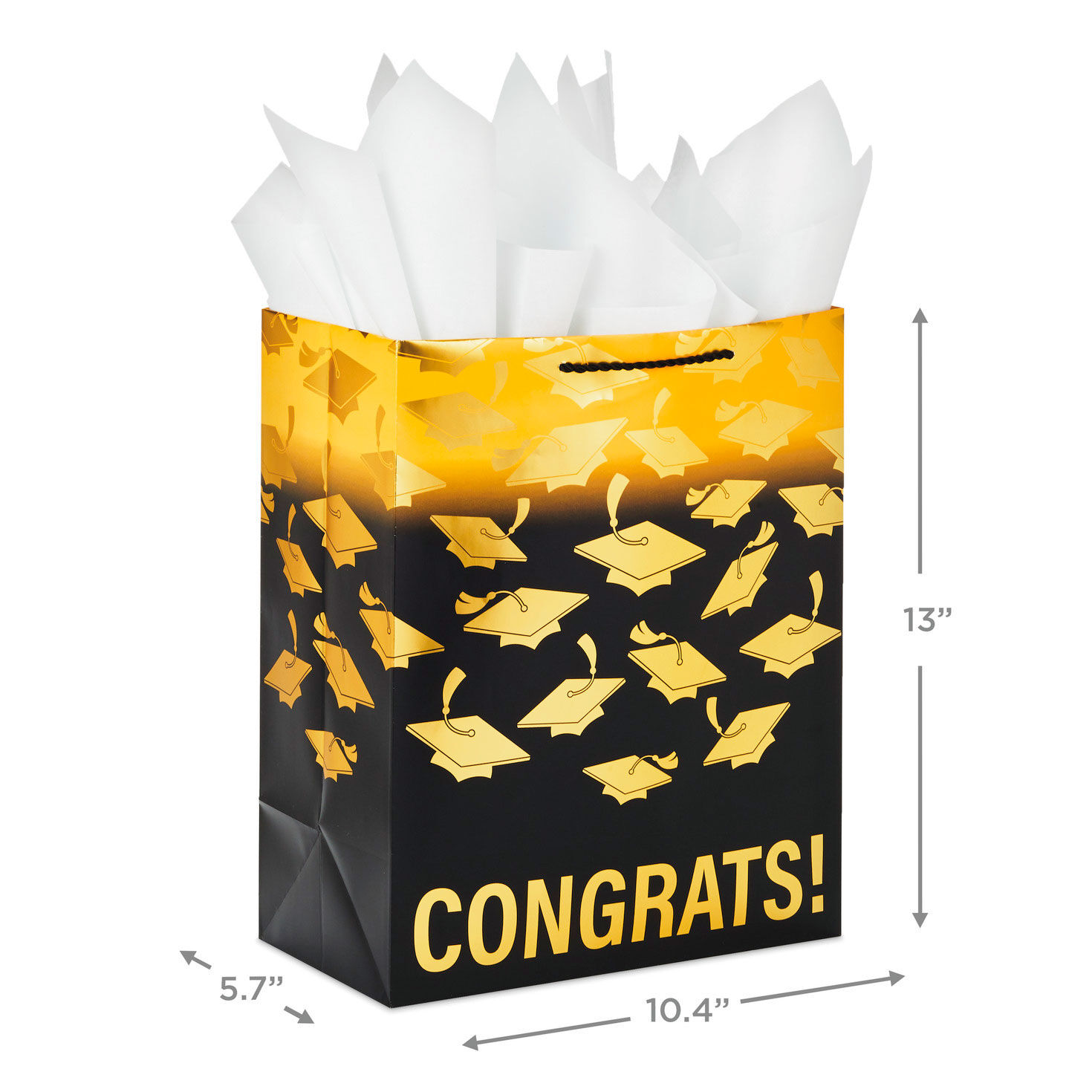 13" Mortarboards on Ombré Large Graduation Gift Bag With Tissue Paper ...
