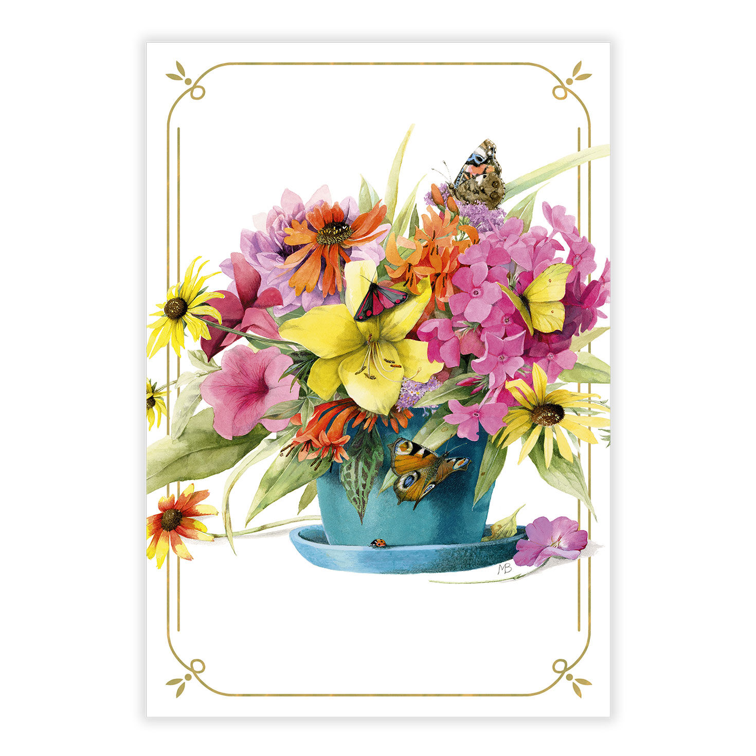 Marjolein Bastin Cheerful Flower Pot Blank Custom Card - Greeting Cards ...