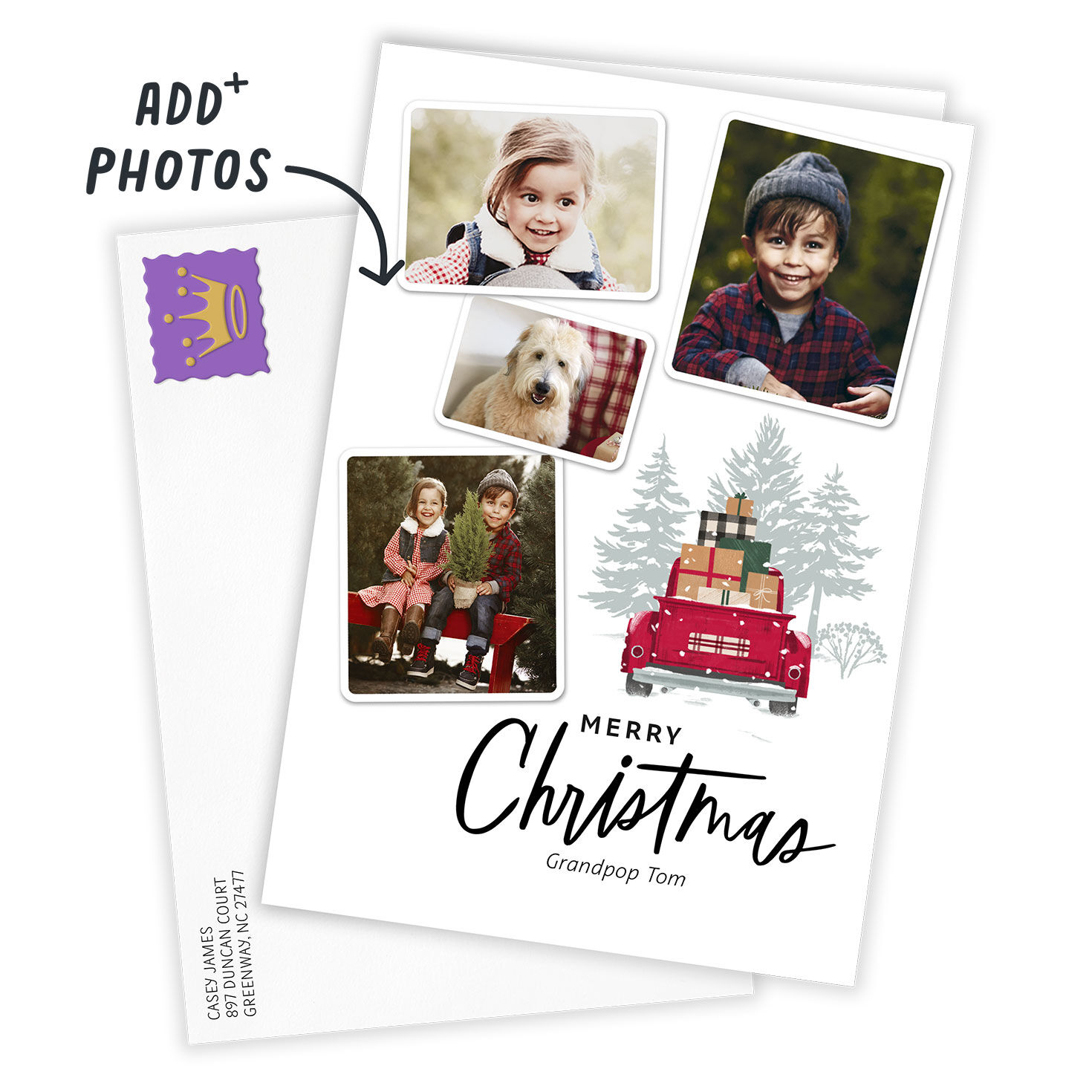 Vintage Red Truck Photo Collage Custom Christmas Card - Greeting Cards ...