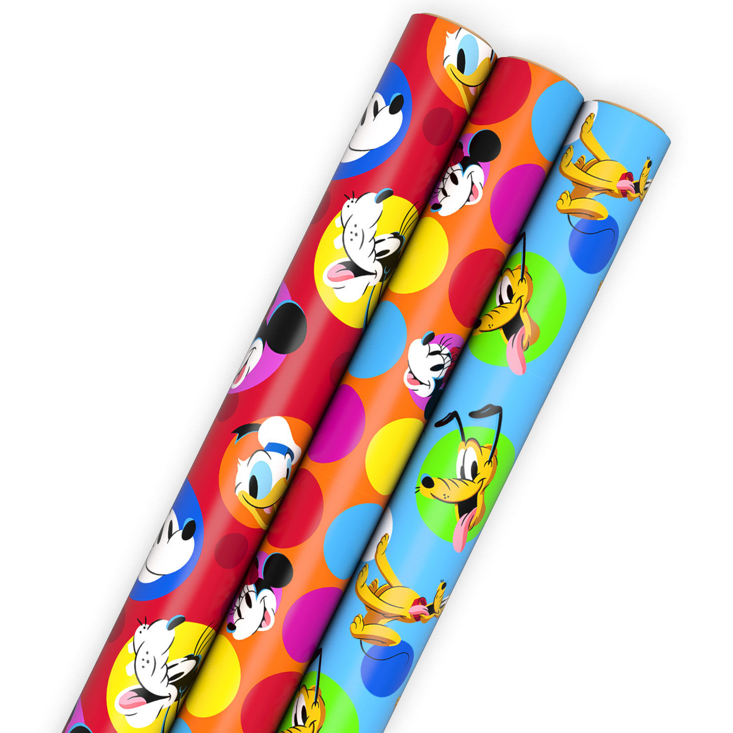 Disney Mickey Mouse Colorful Dots 3-Pack Assortment Wrapping Paper Roll ...