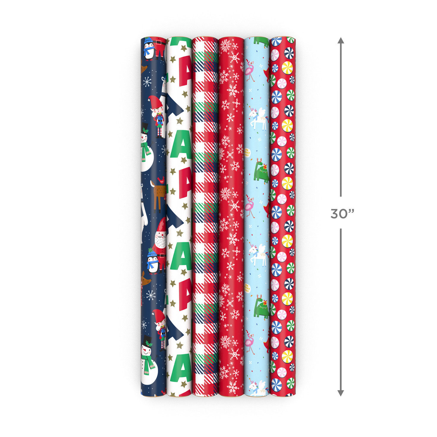 Santa and Friends 6-Pack Assorted Christmas Wrapping Paper Roll Bundle ...