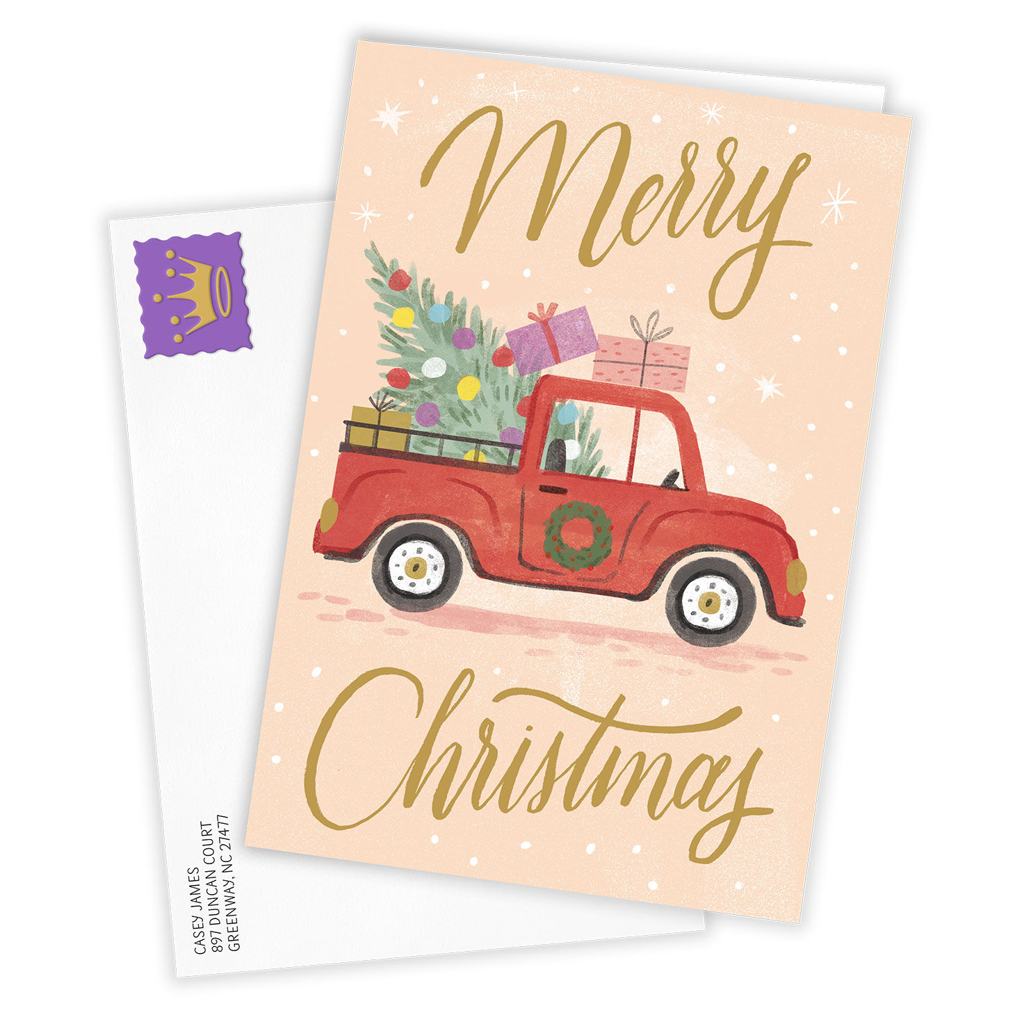 Vintage Red Truck With Tree Custom Christmas Card - Greeting Cards ...
