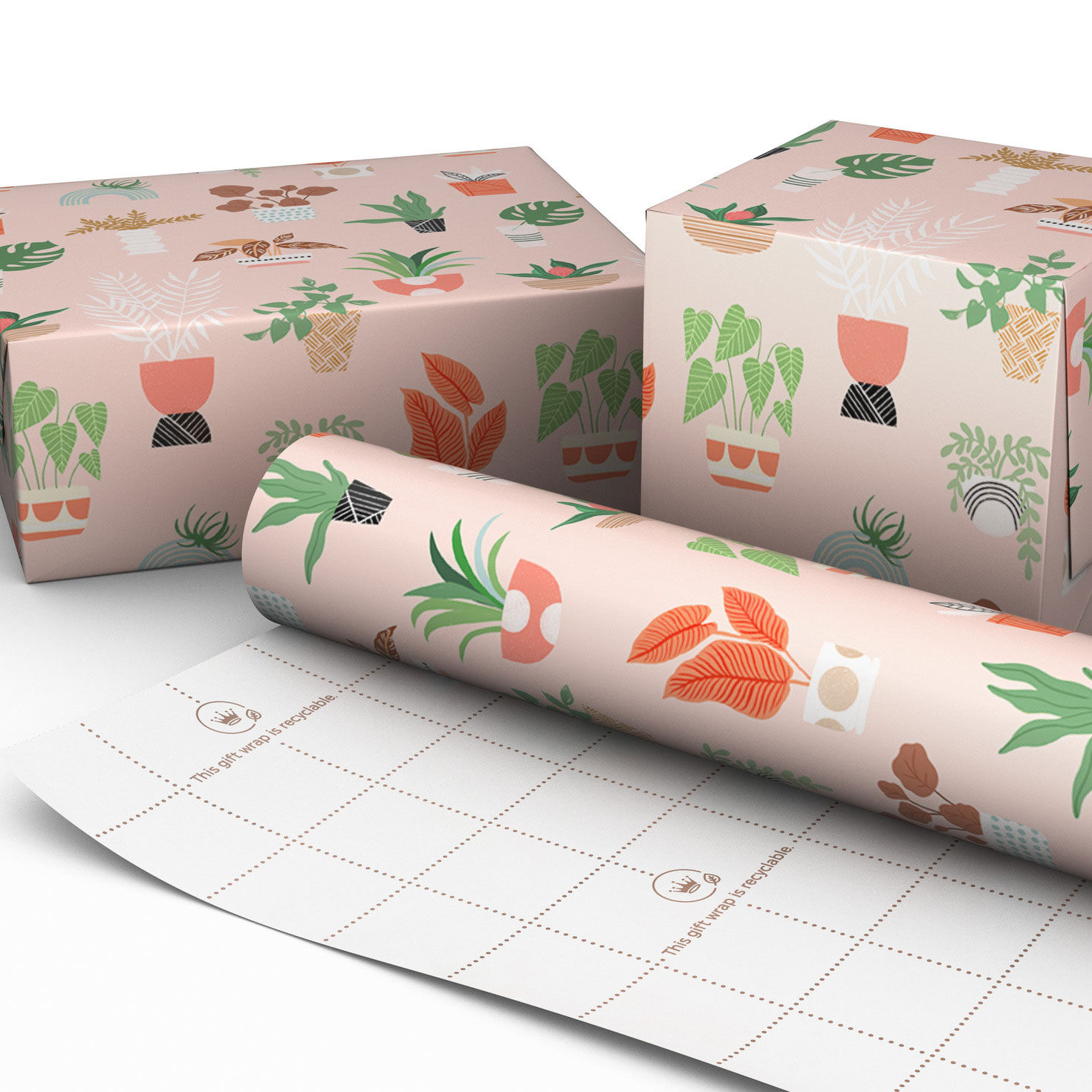 Potted Plants on Pink Wrapping Paper, 20 sq. ft. - Wrapping Paper ...