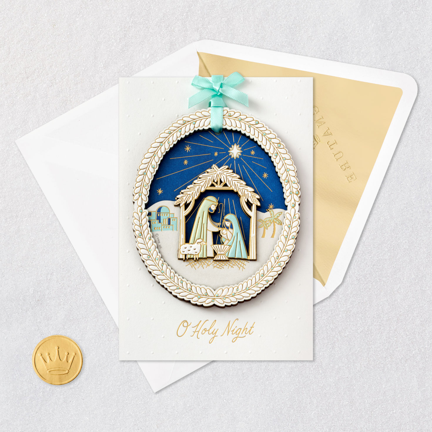 O Holy Night Nativity Scene Christmas Card With Ornament - Greeting ...