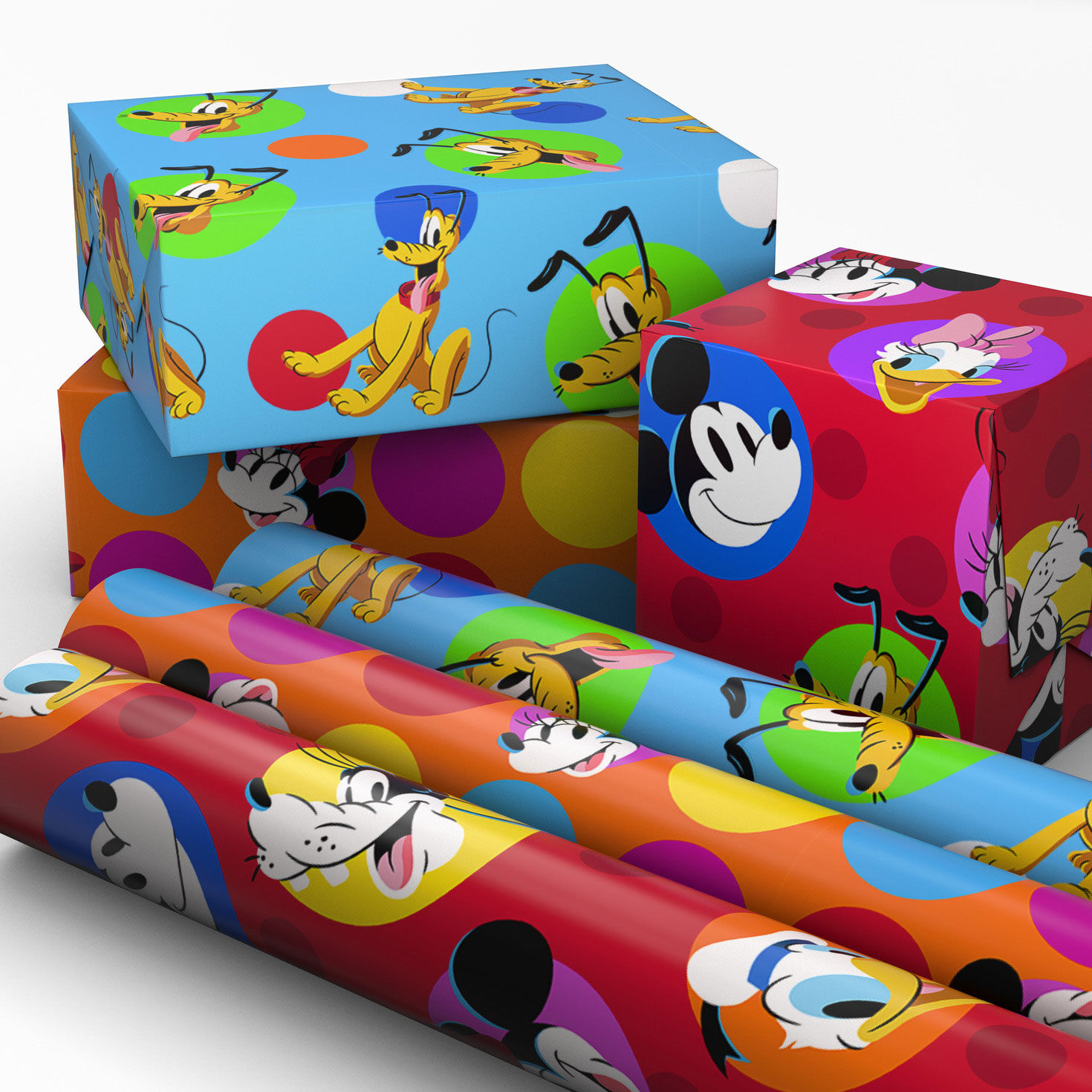 Disney Mickey Mouse Colorful Dots 3-Pack Assortment Wrapping Paper Roll ...