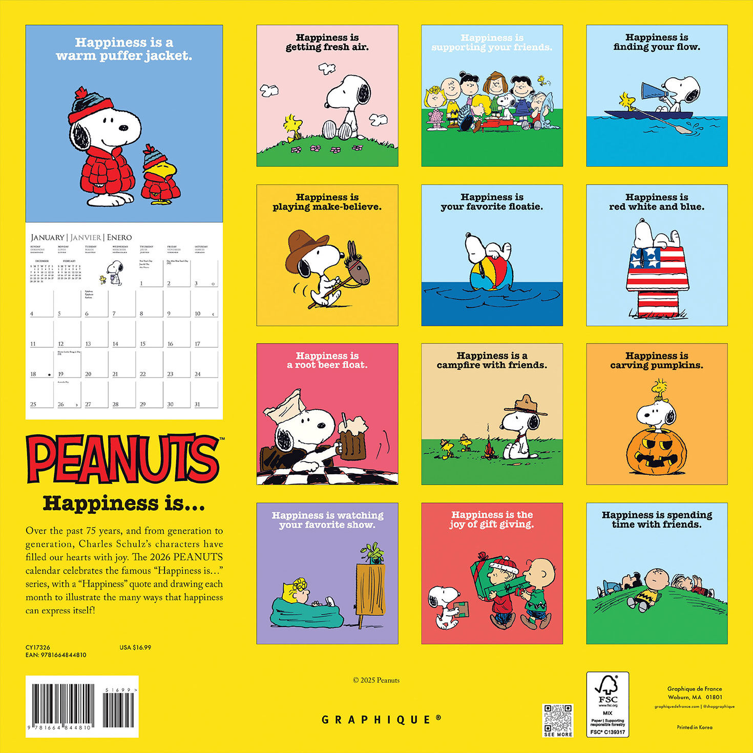 Graphique 2026 Peanuts Happiness Is...16-Month Calendar - Calendars & Planners | Hallmark