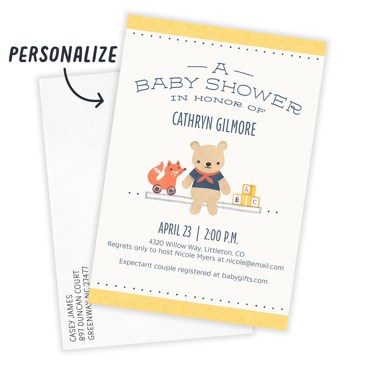 Teddy Bear and Blocks Flat Baby Shower Invitation - Invitations | Hallmark