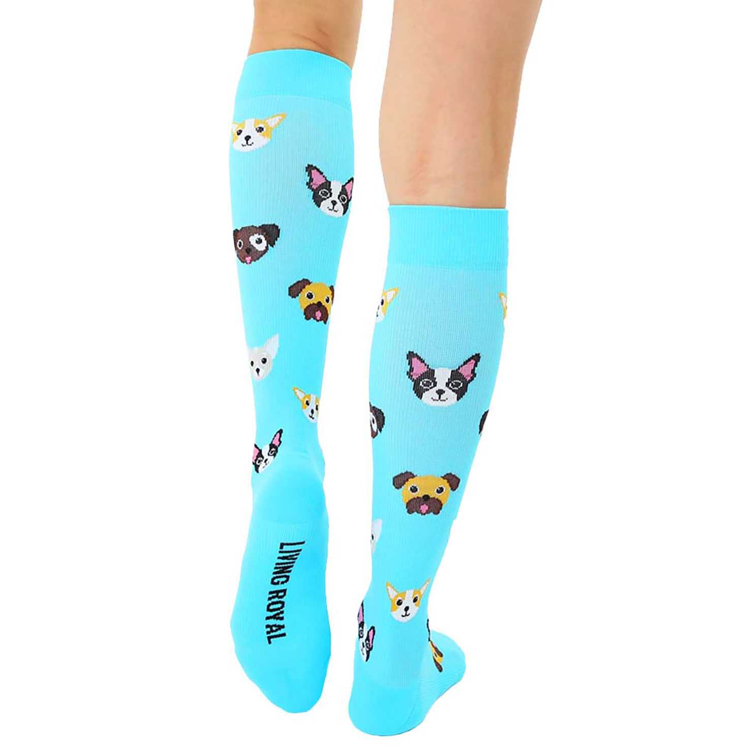 Living Royal Dog Faces on Bright Blue Compression Socks - Socks ...