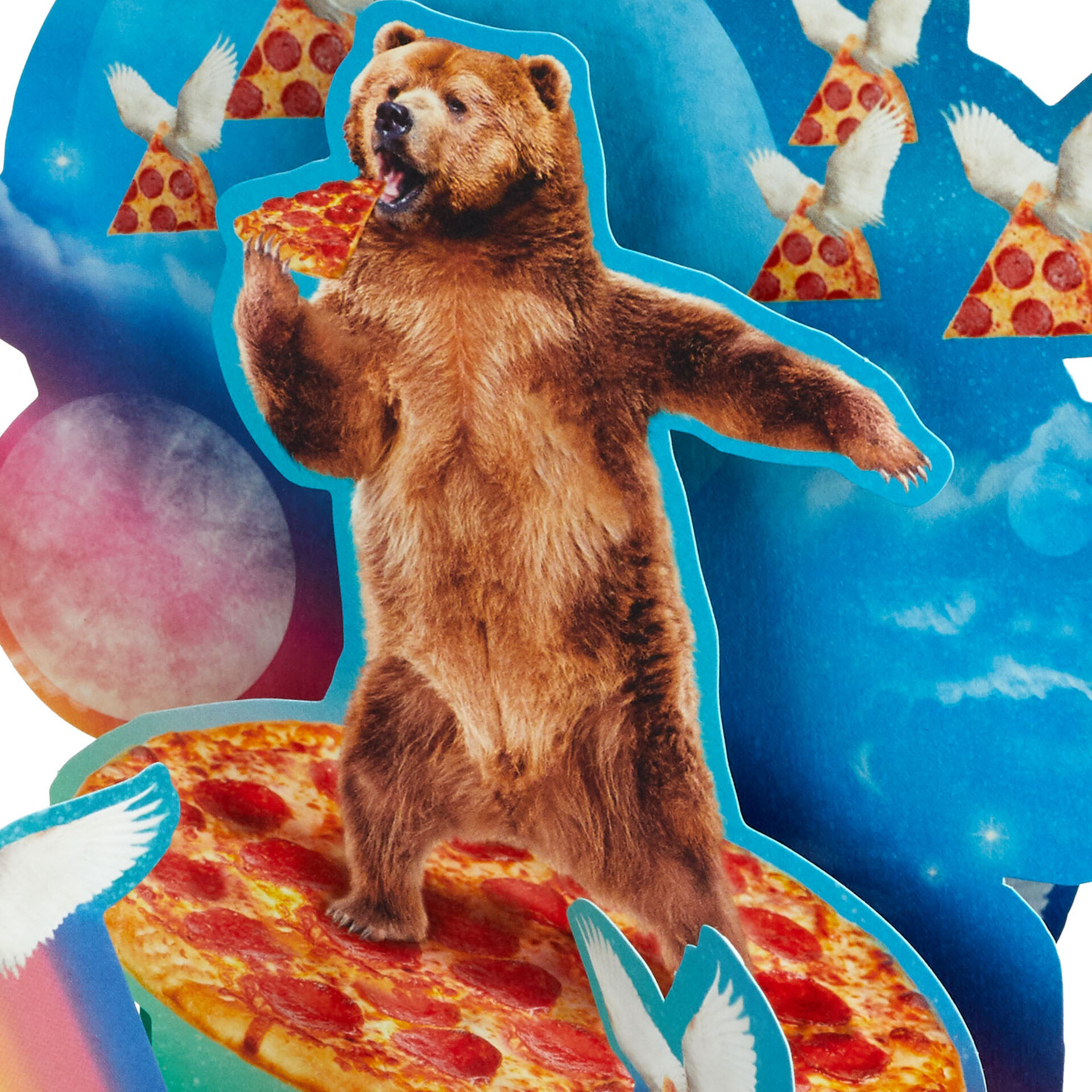 Bear Eating Pizza in Space Awesome Day Funny 3D Pop-Up Card - Greeting ...