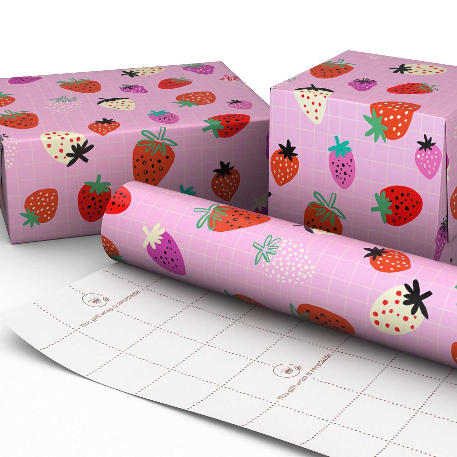 Strawberry-Scented Colorful Berries on Pink Wrapping Paper Roll, 15 sq ...