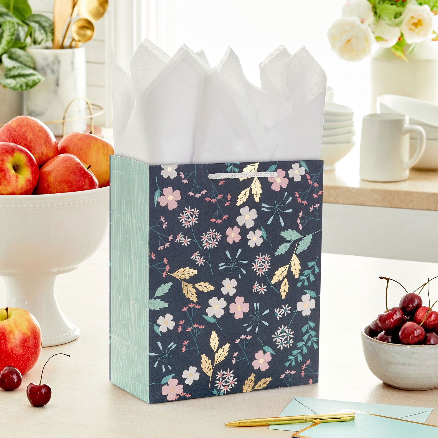 9.6" Floral on Dark Green Medium Gift Bag - Gift Bags | Hallmark