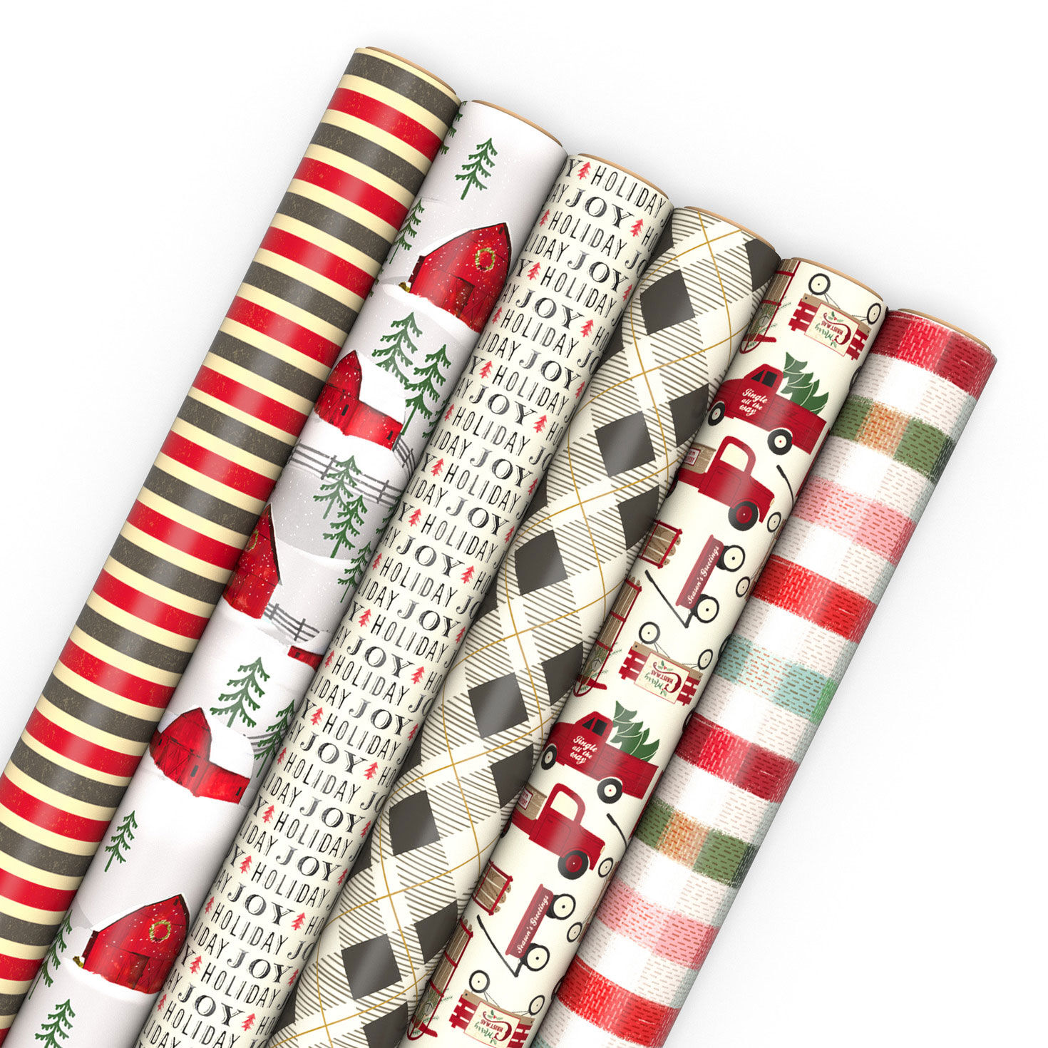 Weathered and Warm 6 Pack Assorted Holiday Wrapping Paper Roll Bundle 180 sq. ft. total Wrapping Paper Hallmark