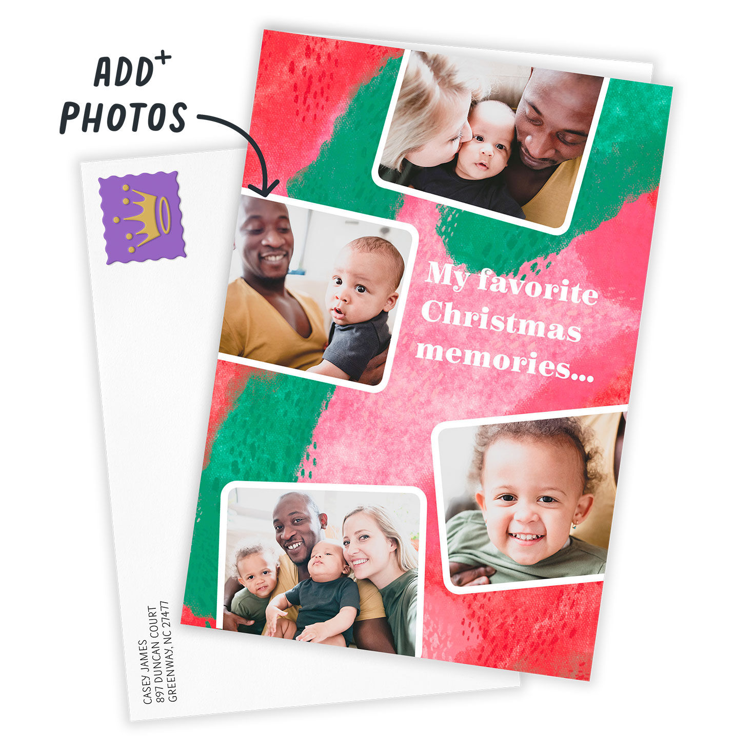 Personalized Red and Green Photo Collage Photo Card - Greeting Cards ...