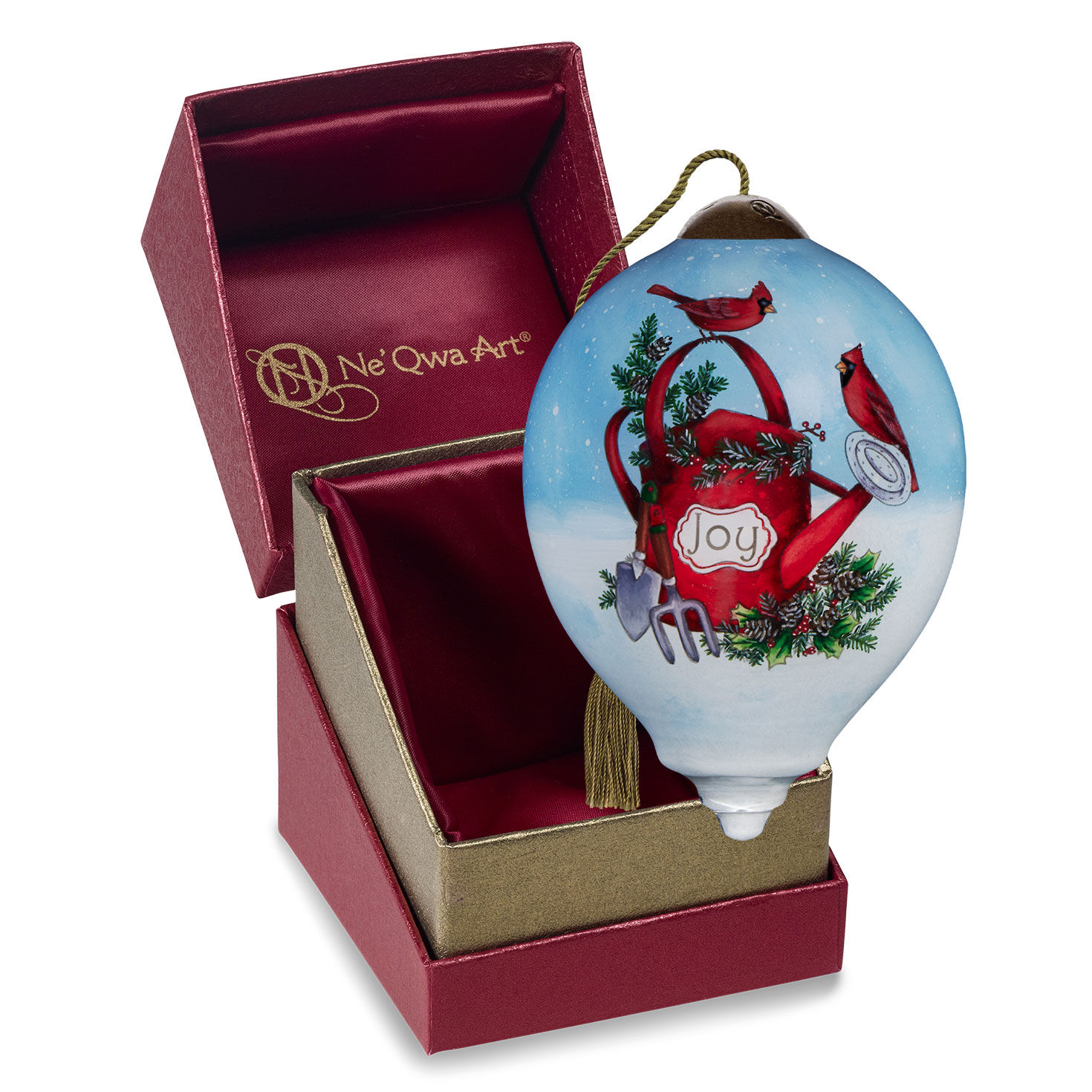 Ne'Qwa Art Cardinals on Watering Can Glass Christmas Ornament ...