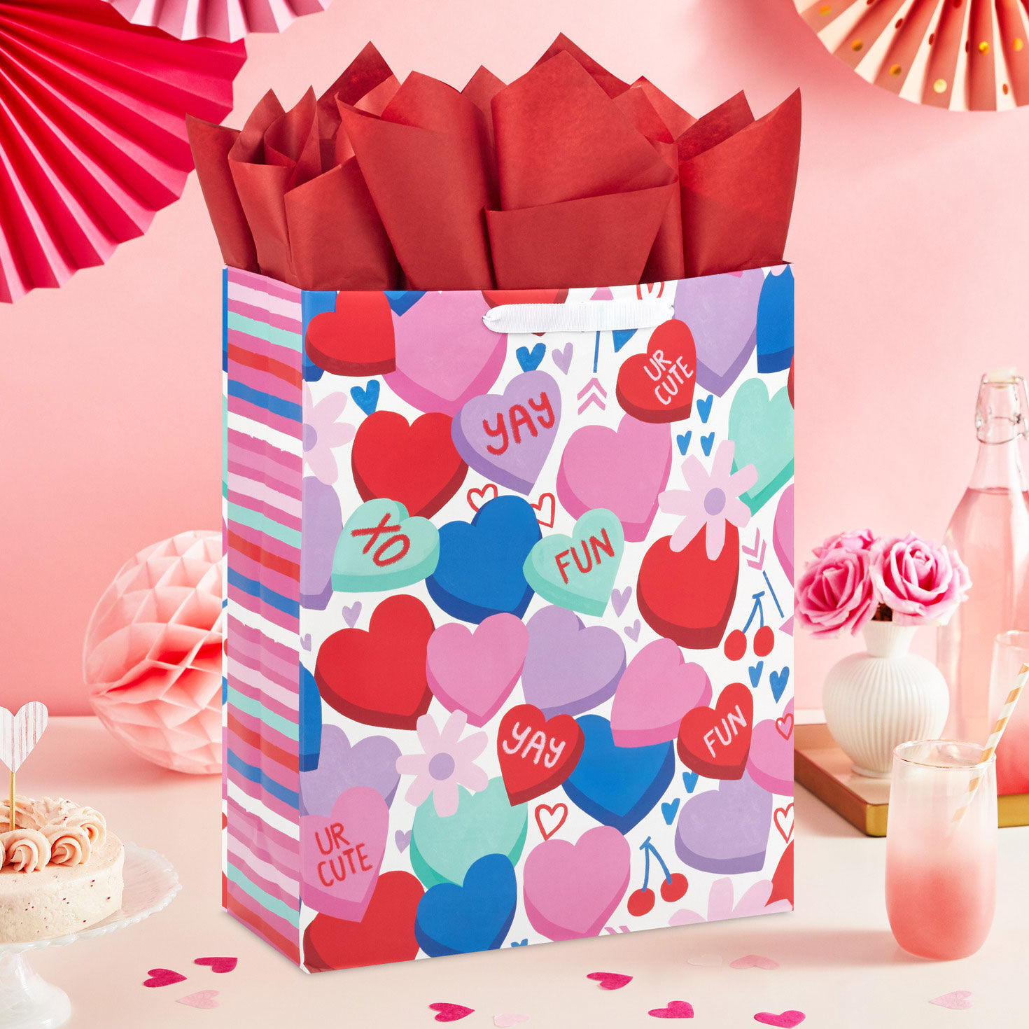 15.5 Candy Hearts Extra Large Valentine s Day Gift Bag With Tissue Paper Gift Bags Hallmark