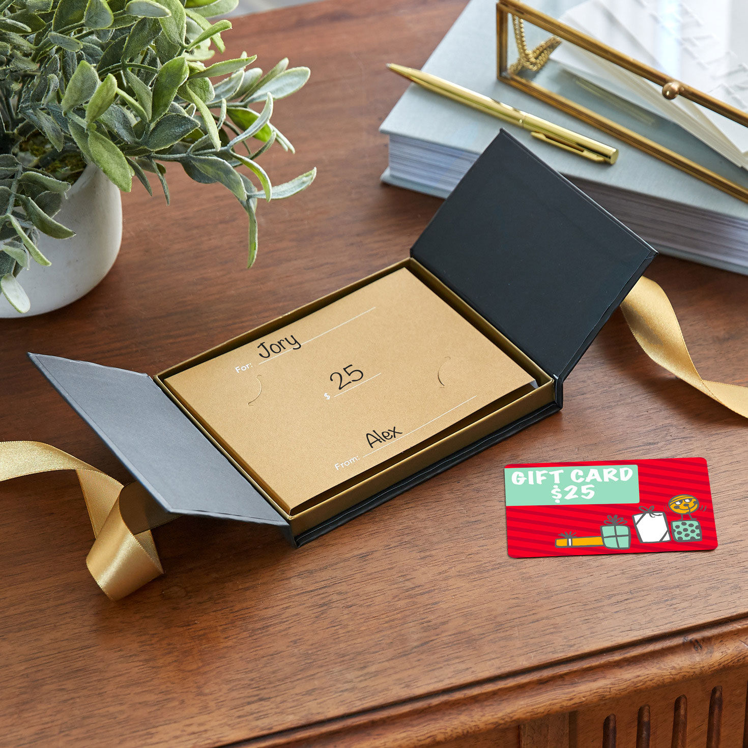 4.5" Black Gift Card Holder Box With Gold Satin Bow - Gift Card Holders ...
