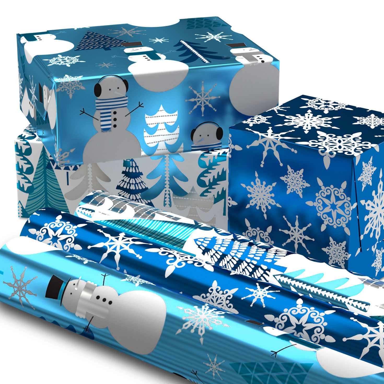 Snow Scenes Metallic 3-Pack Assorted Wrapping Paper Roll Bundle, 60 sq ...