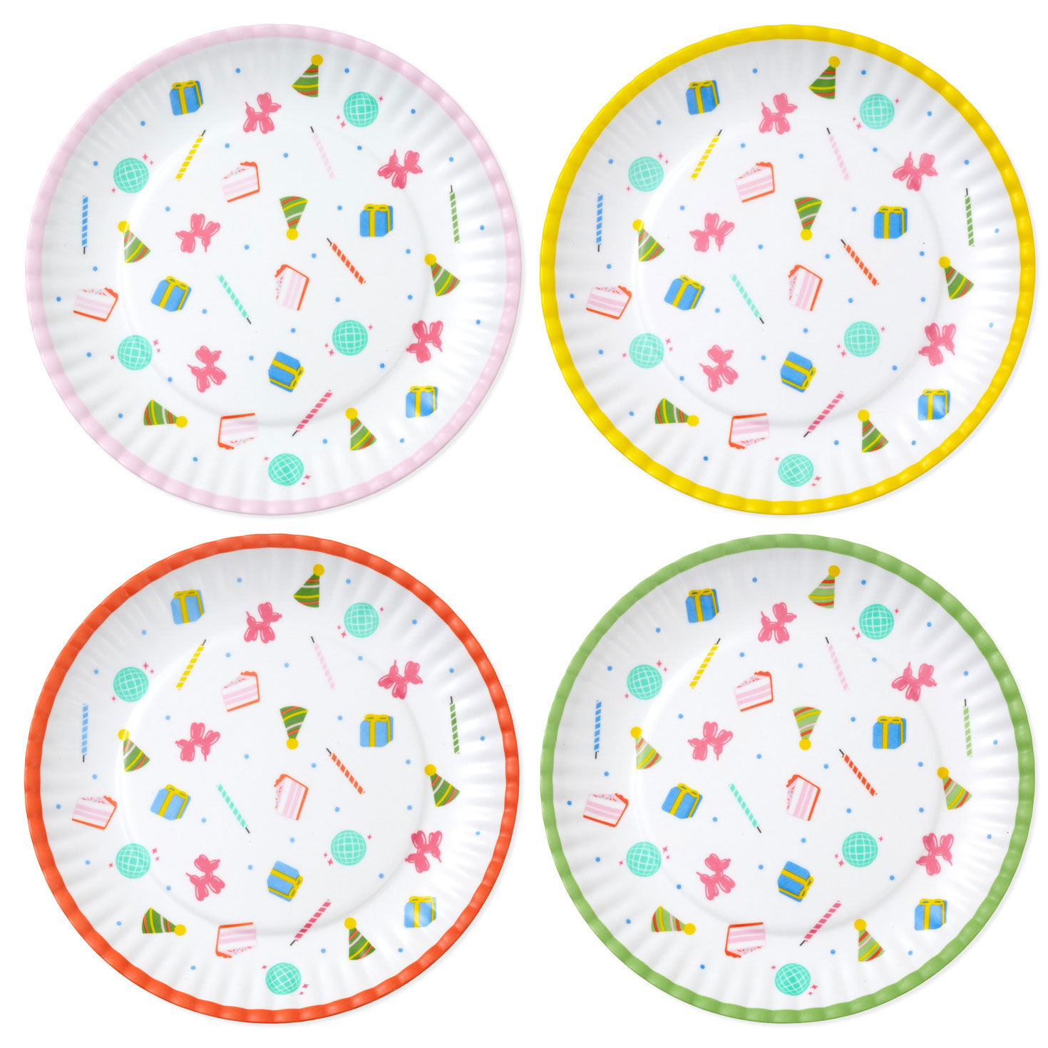 Birthday Celebration Icons Melamine Dessert Plates, Set of 4 ...