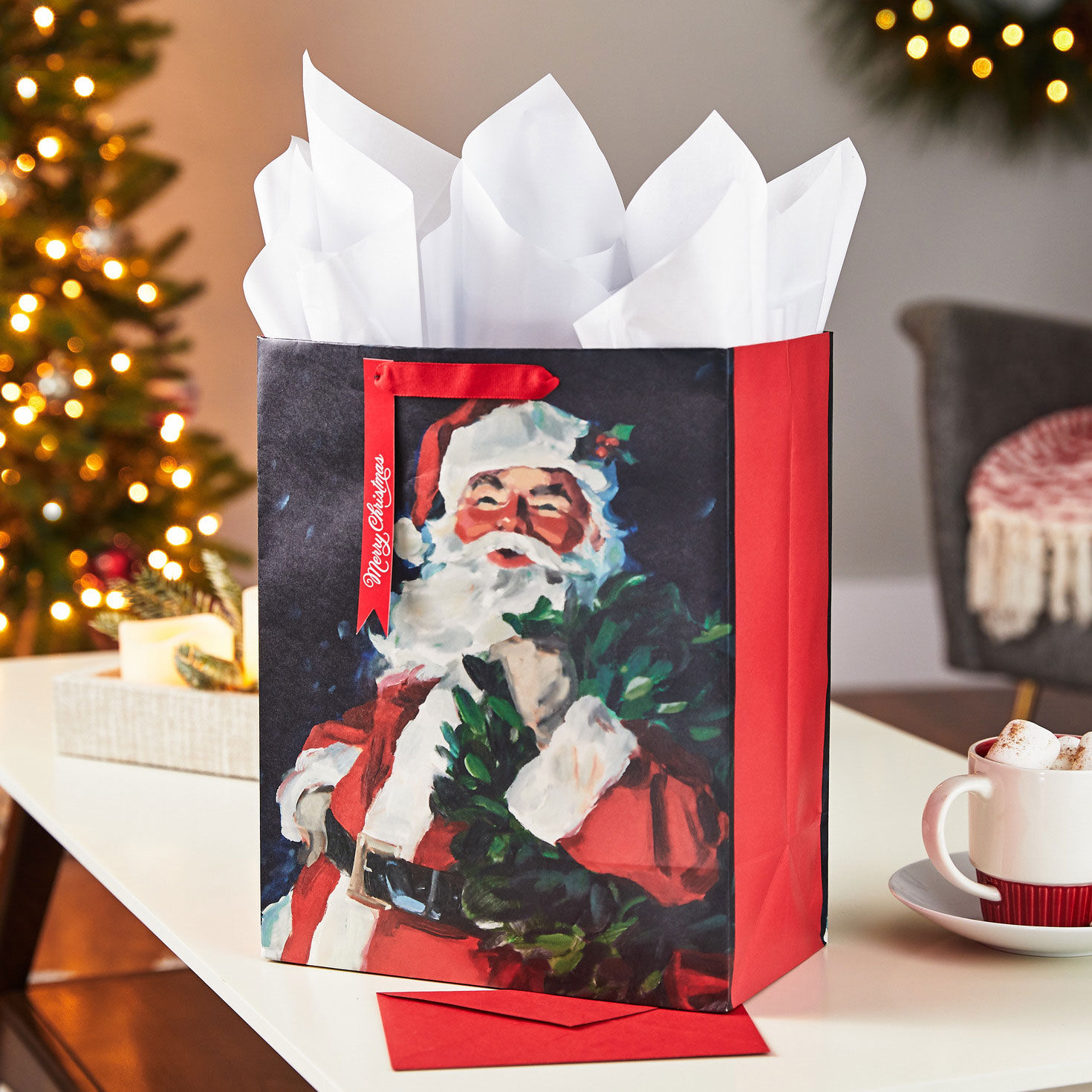 13" Classic Santa Large Christmas Gift Bag With Tissue Paper - Gift ...