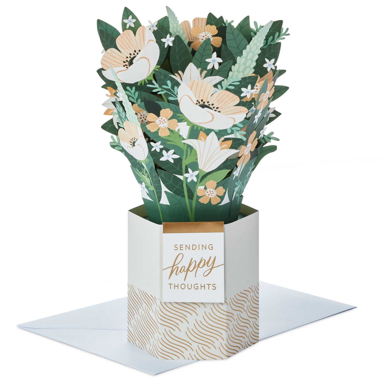 Happy Thoughts Flower Bouquet in Vase 3D Pop-Up Card - Greeting Cards ...