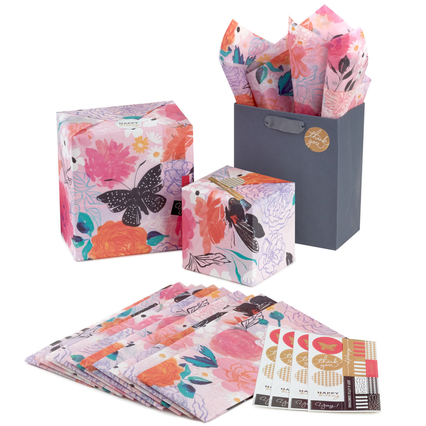 Vibrant Floral Tissue Paper With Gift Tag Stickers, 10 sheets - Tissue ...