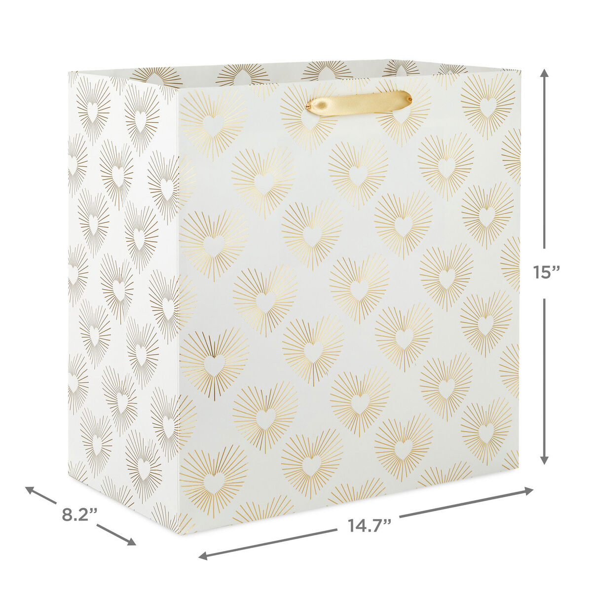 15" Gold Hearts on White Extra-Deep Gift Bag - Gift Bags - Hallmark