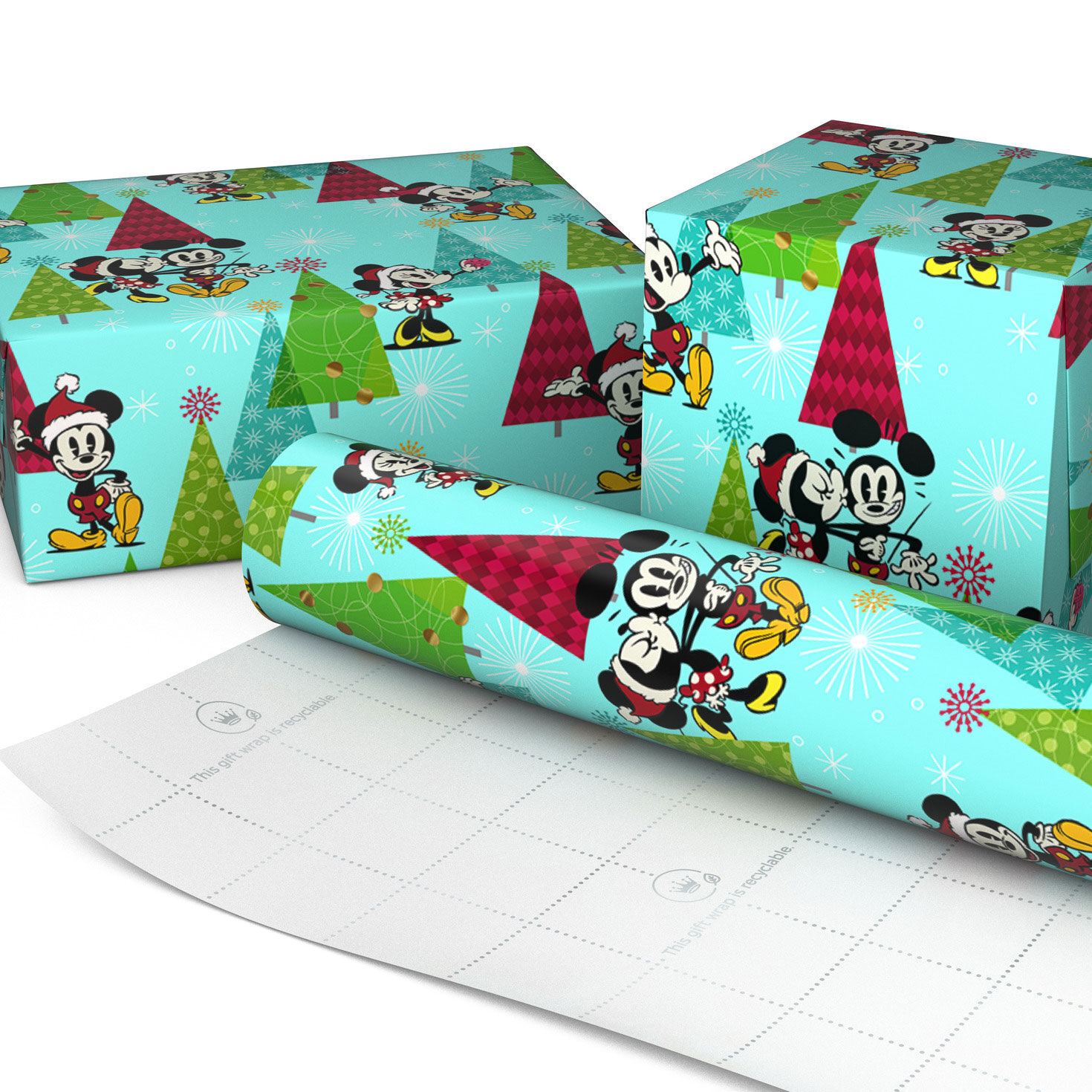 Disney Vintage Mickey and Minnie on Blue Christmas Wrapping Paper Roll ...