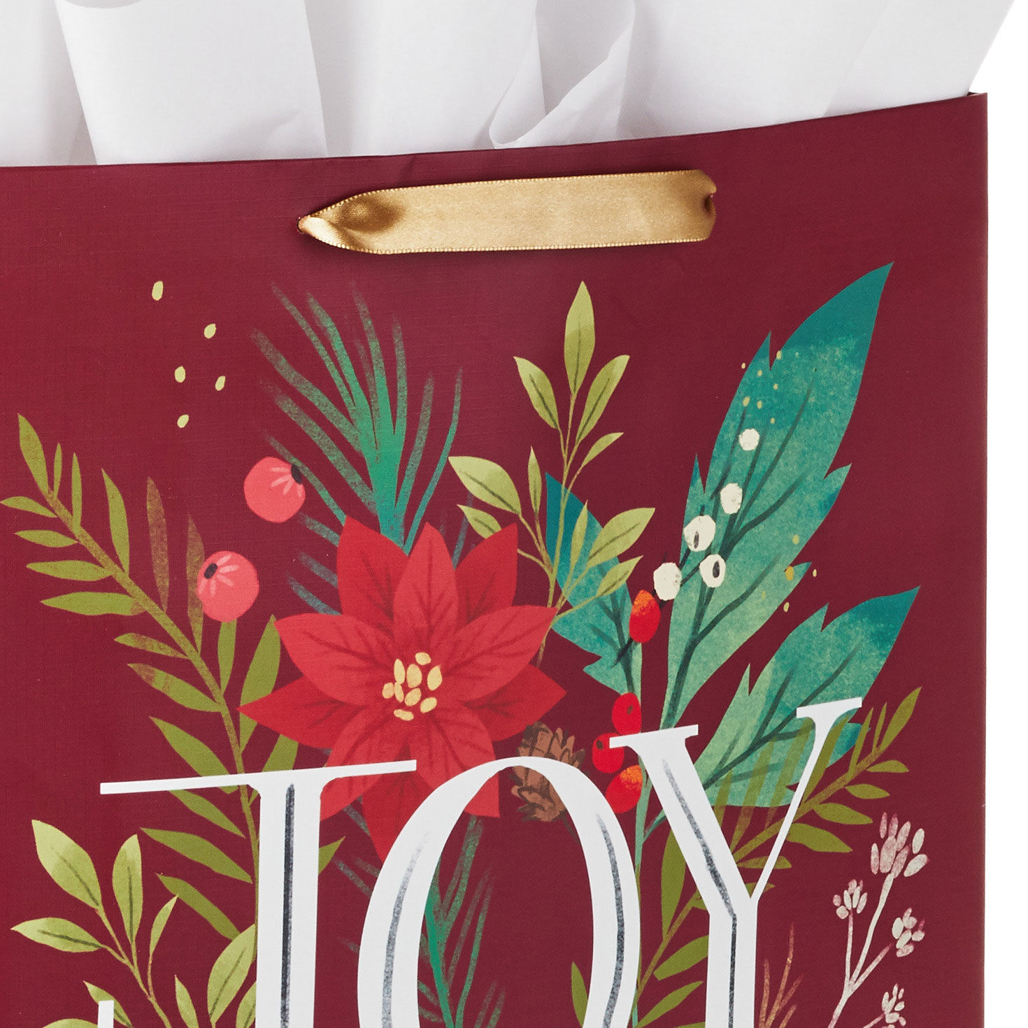 15.5" Joy and Poinsettia Extra-Large Holiday Gift Bag With Tissue Paper ...