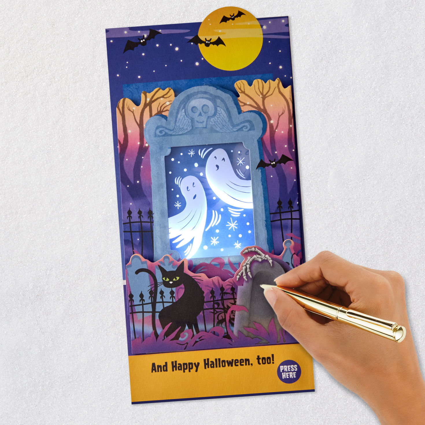 Ghosts in the Graveyard Musical Pop-Up Halloween Card With Light ...