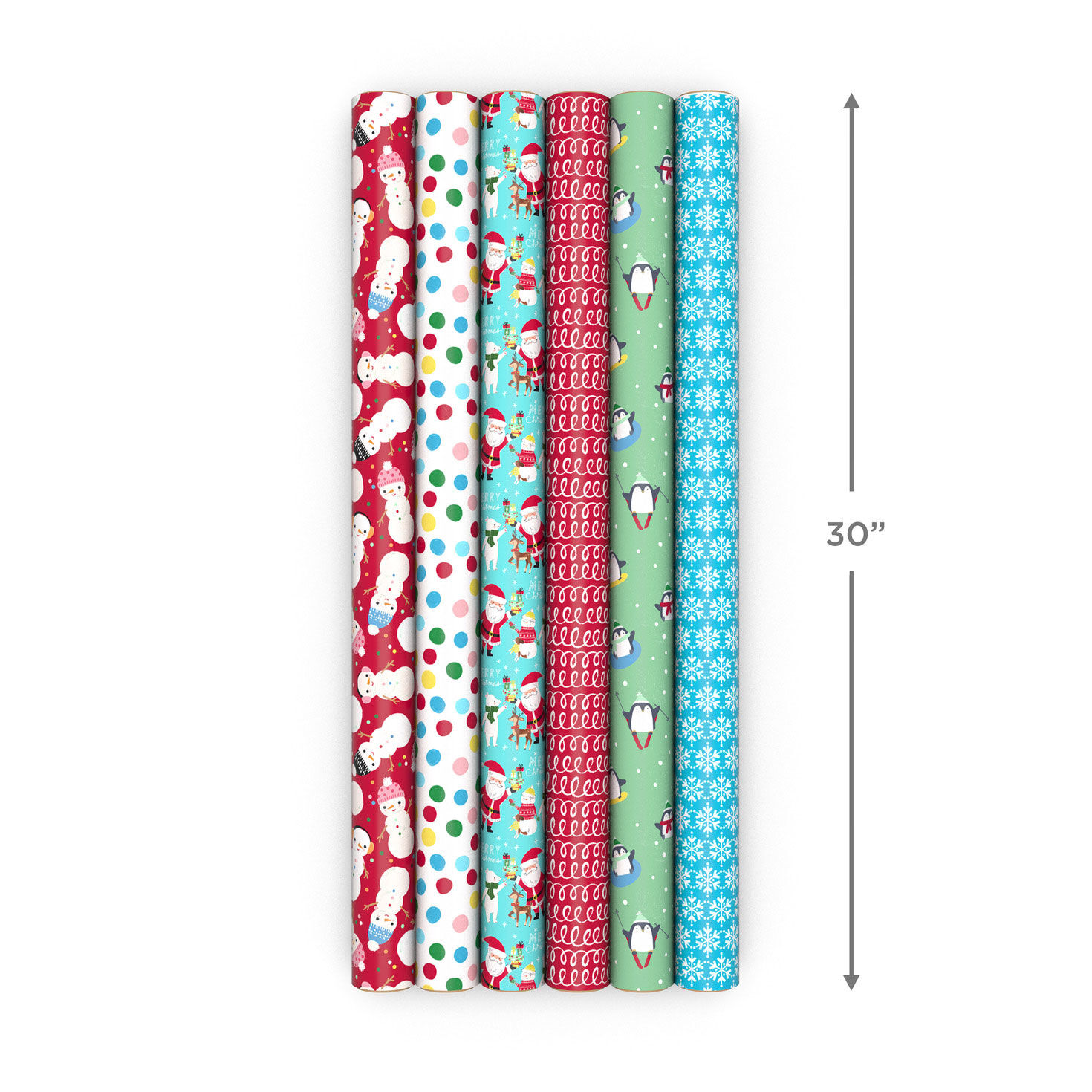 Penguins, Doodles and Polka Dots 6-Pack Assorted Christmas Wrapping ...