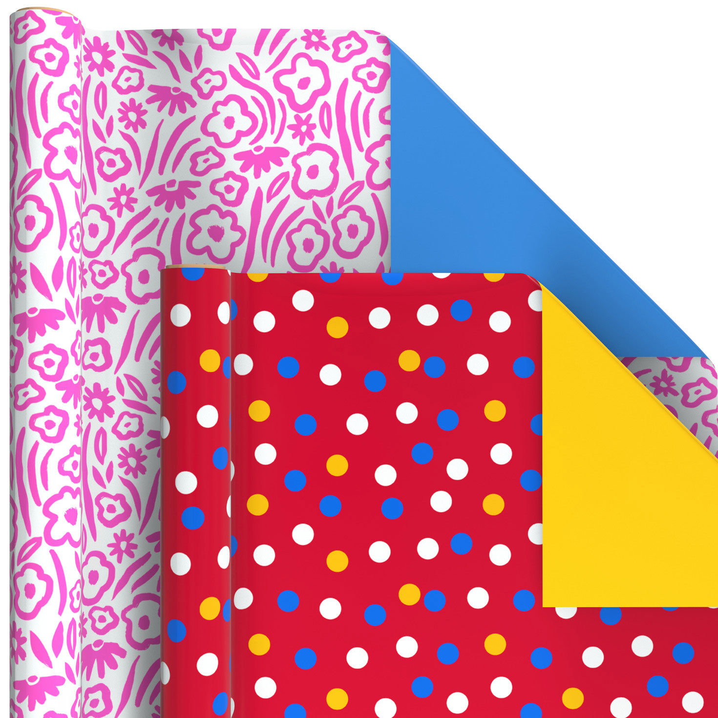 Bold Shapes 6-Pack Assorted Reversible Wrapping Paper Roll Bundle, 150 ...