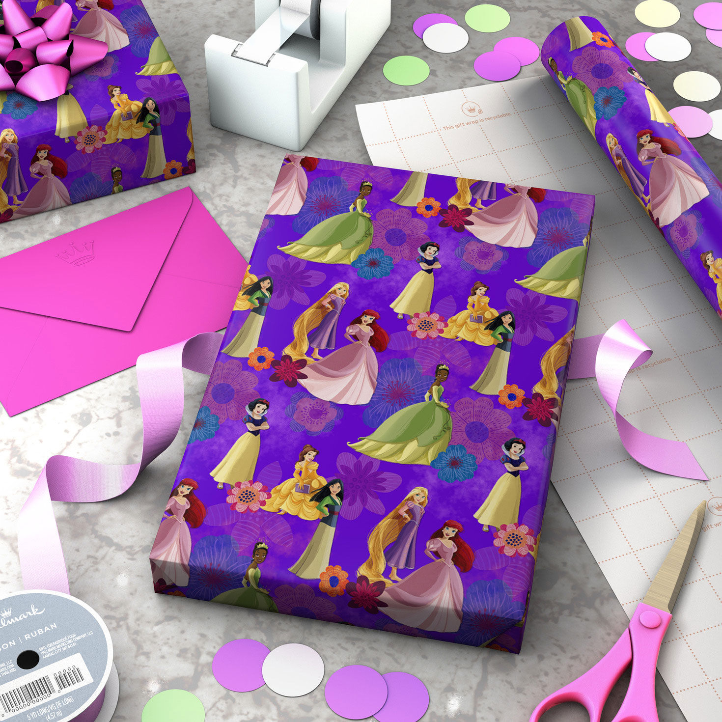 Disney Princess Bold Purple Floral Wrapping Paper Roll, 17.5 sq. ft ...