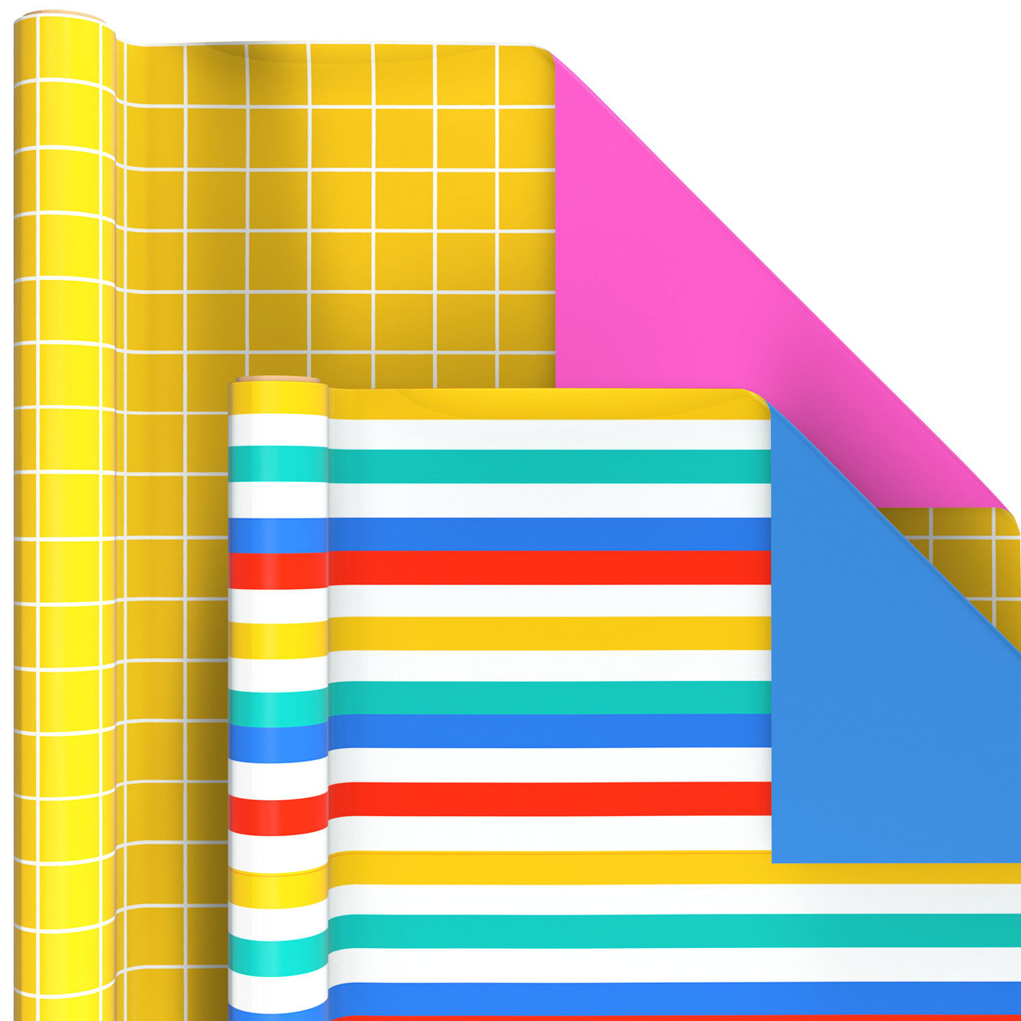Bold Shapes 6-Pack Assorted Reversible Wrapping Paper Roll Bundle, 150 ...