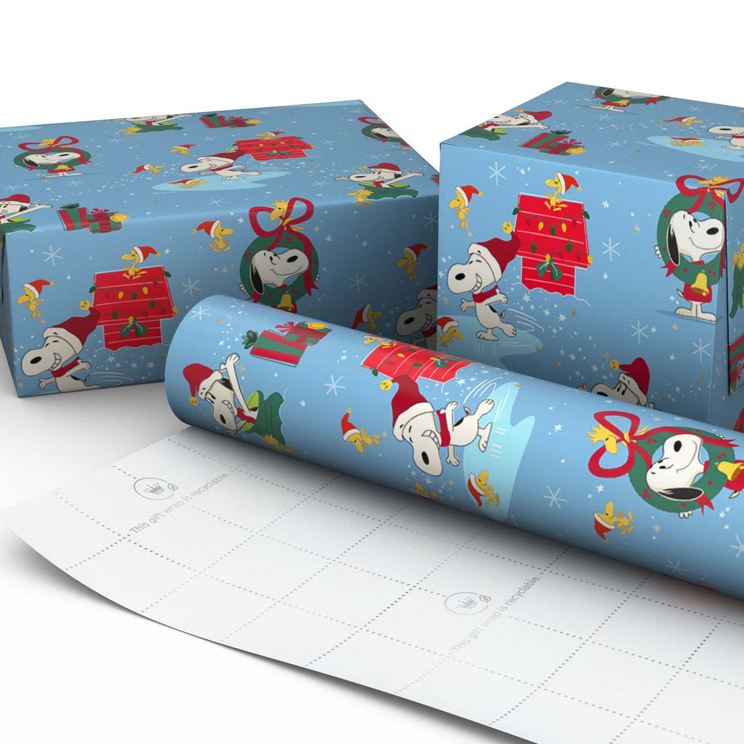 Peanuts® Snoopy and Woodstock on Blue Jumbo Christmas Wrapping Paper ...