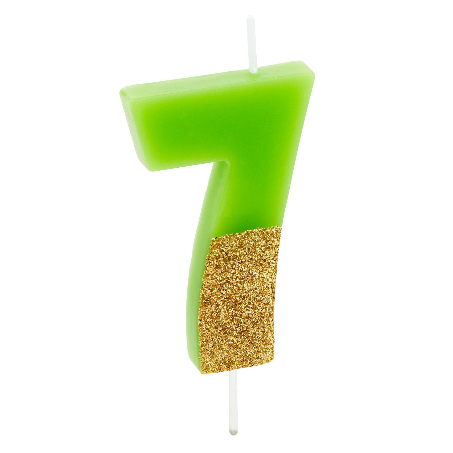 "7" Birthday Candle in Green With Gold Glitter - Cake Toppers & Candles ...