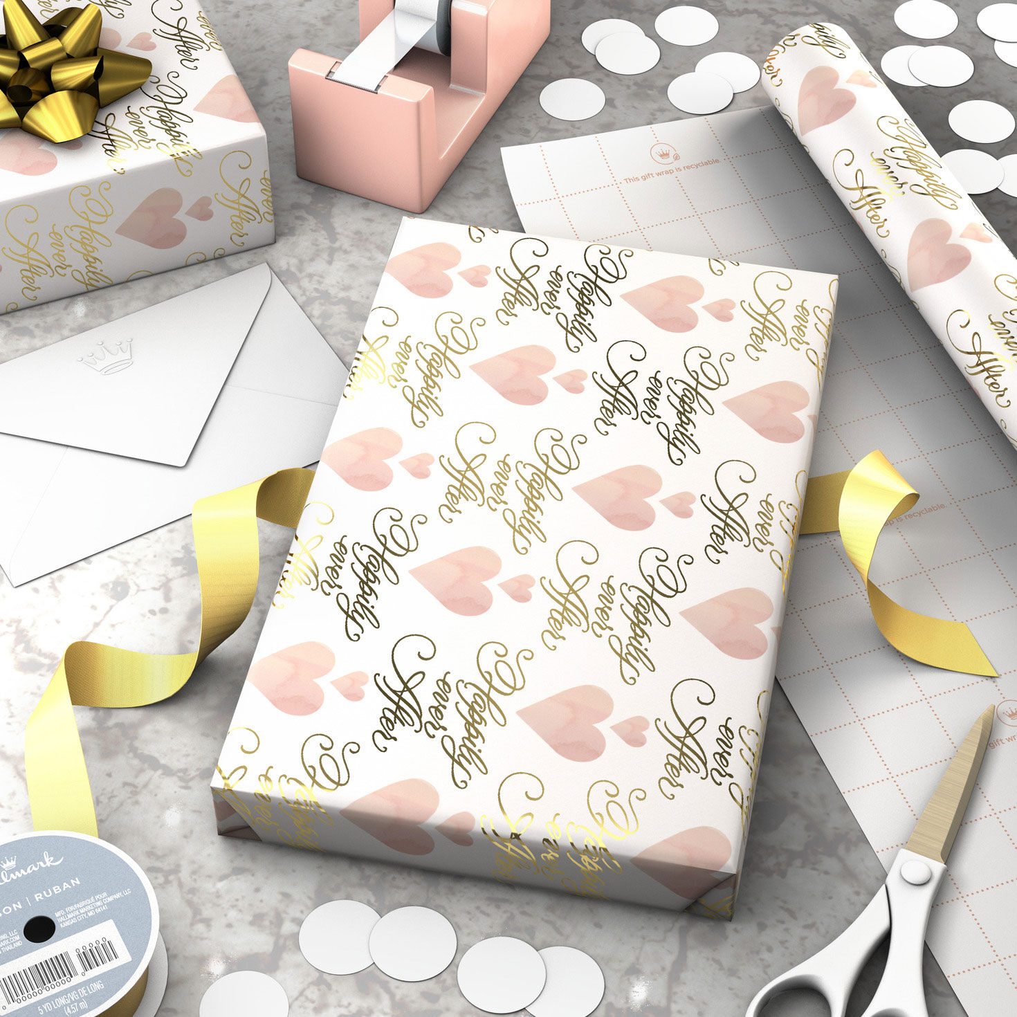 Hearts and Happily Ever After on Blush Wrapping Paper Roll, 20 sq. ft. - Wrapping Paper | Hallmark